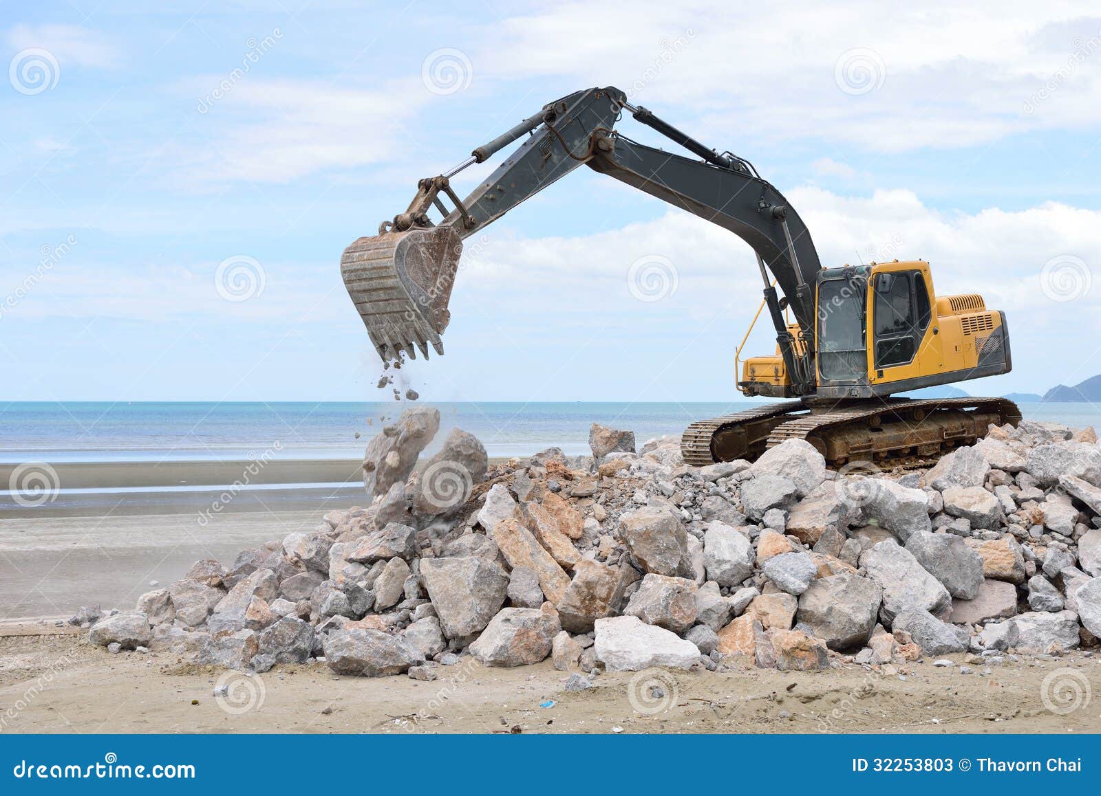 Excavator Machine Moves with Raised Bucket Stock Image - Image of ...