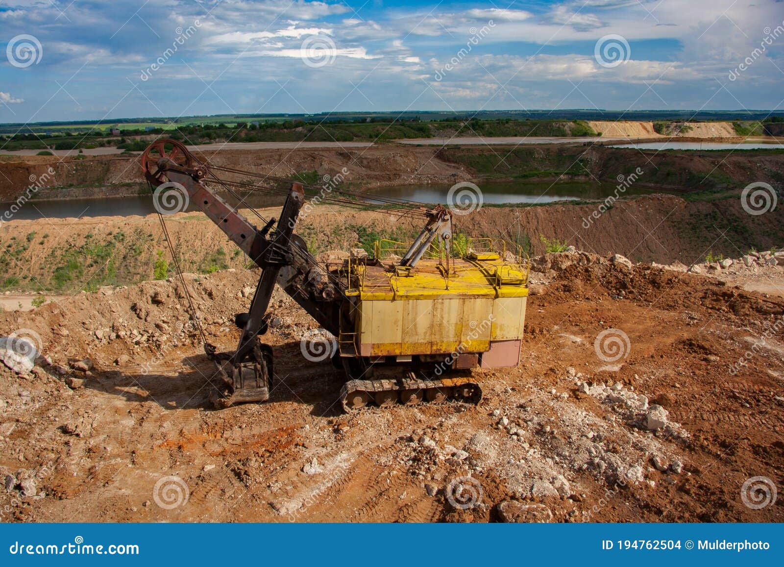 Excavator Machine Works in Limestone Pit Quarry Stock Photo - Image of ...
