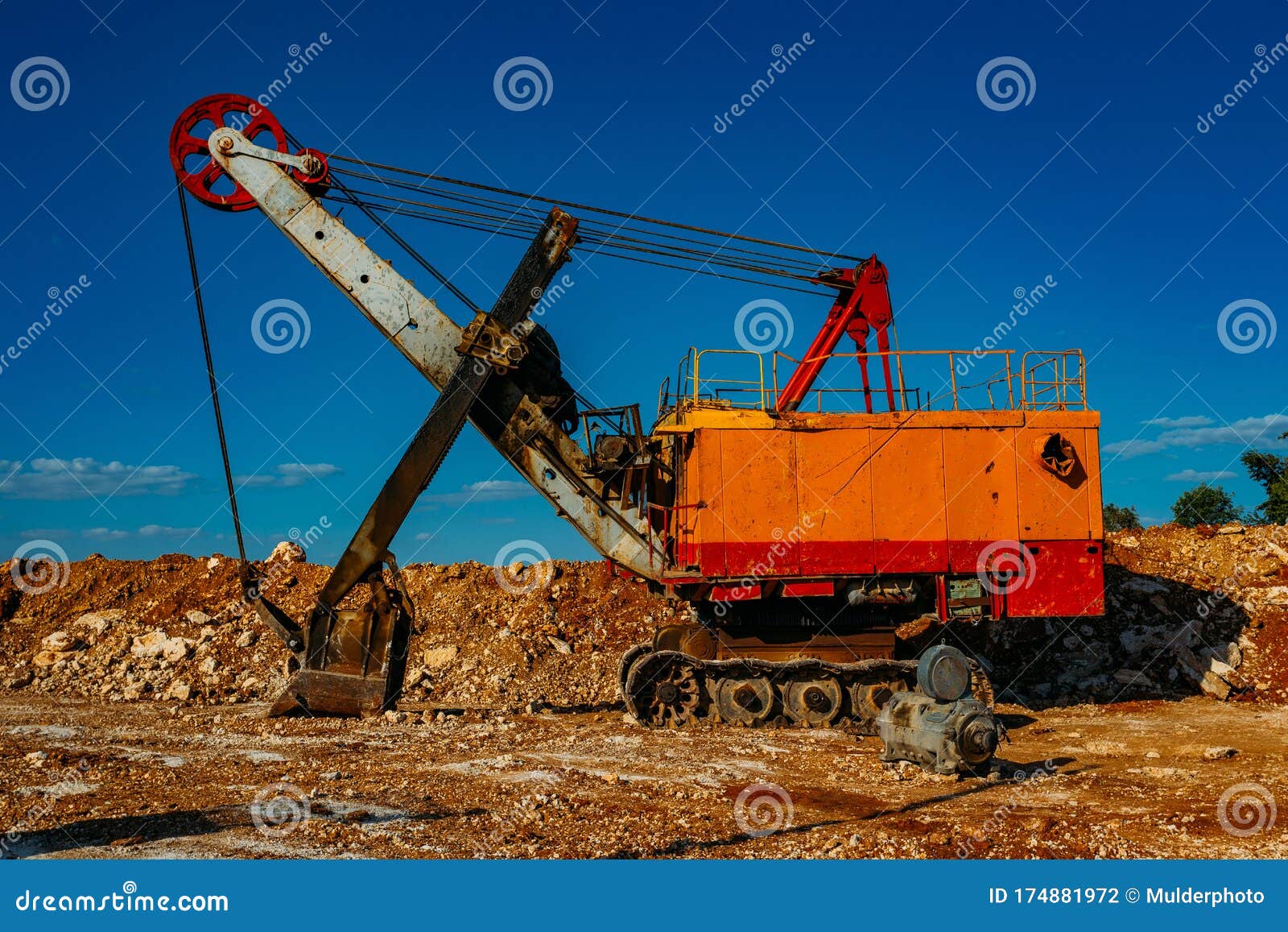 Excavator Machine Works in Limestone Pit Quarry Stock Photo - Image of ...