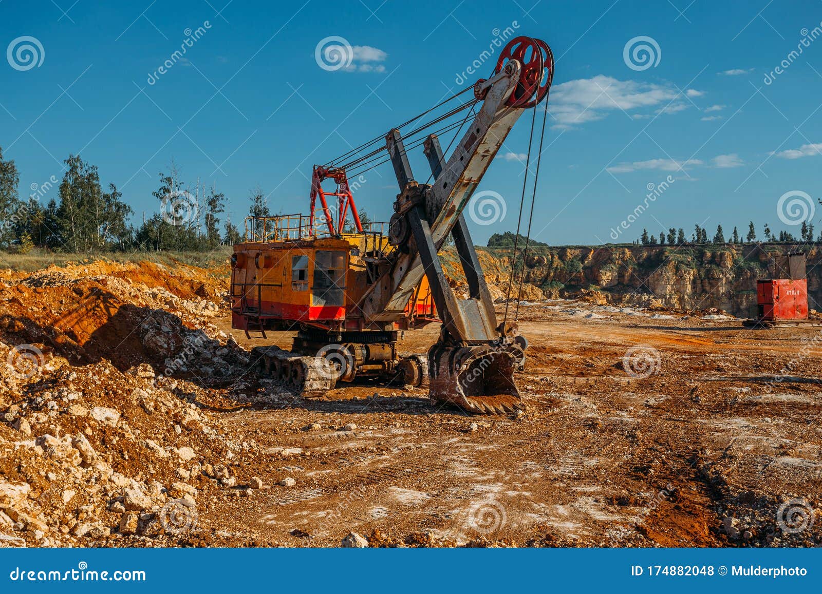 Excavator Machine Works in Limestone Pit Quarry Stock Photo - Image of ...
