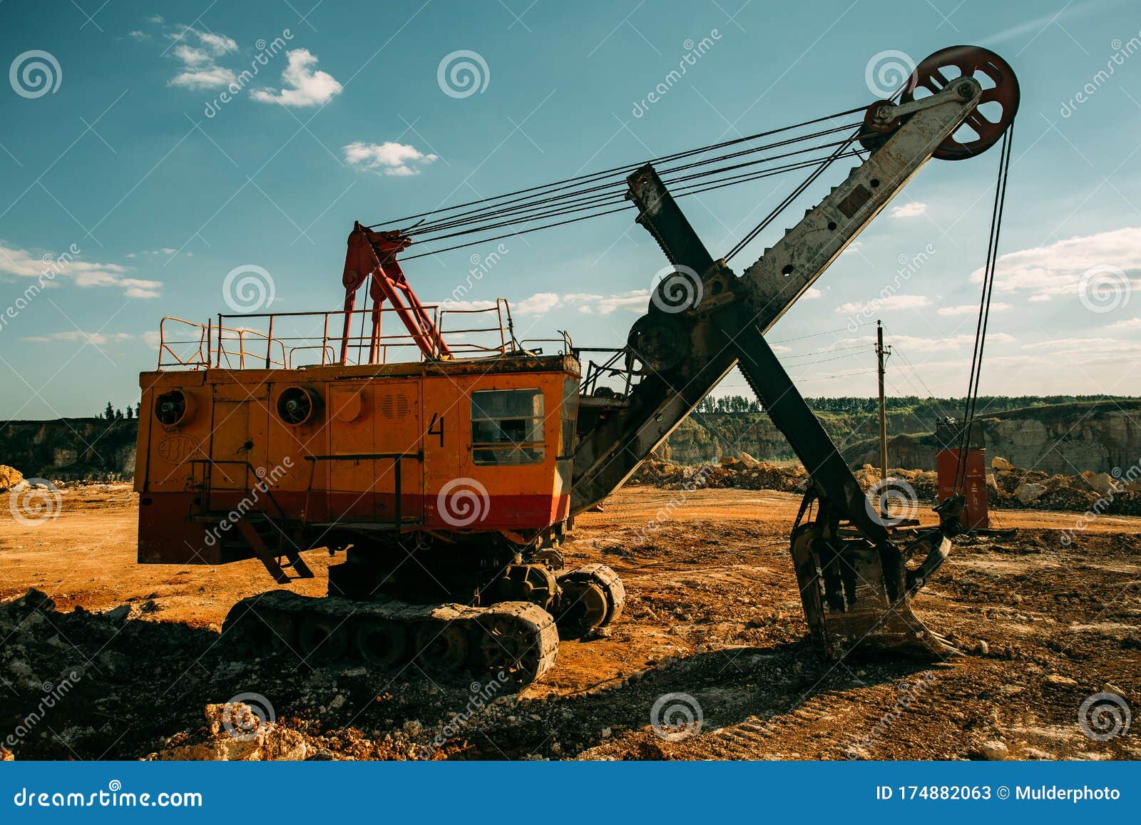 Excavator Machine Works in Limestone Pit Quarry Stock Image - Image of ...
