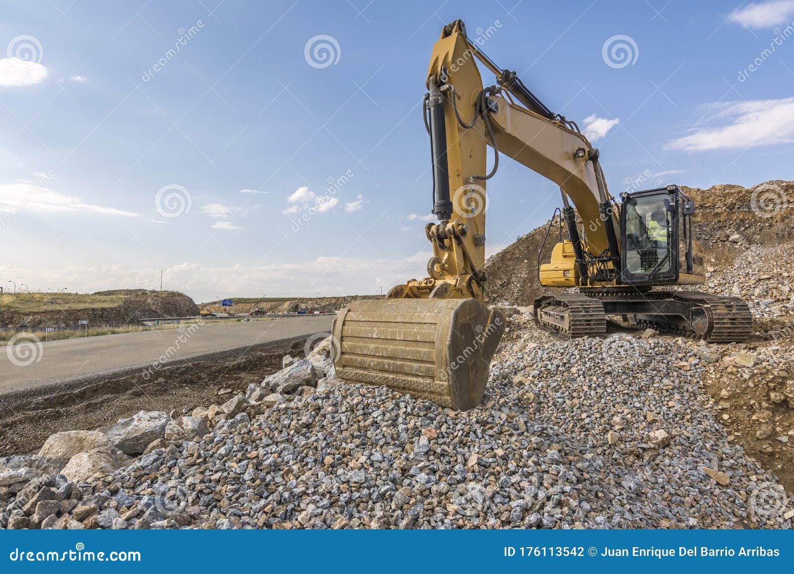 On Site Road Testing Laboratory. Placing Sample Of Gravel Into A ...