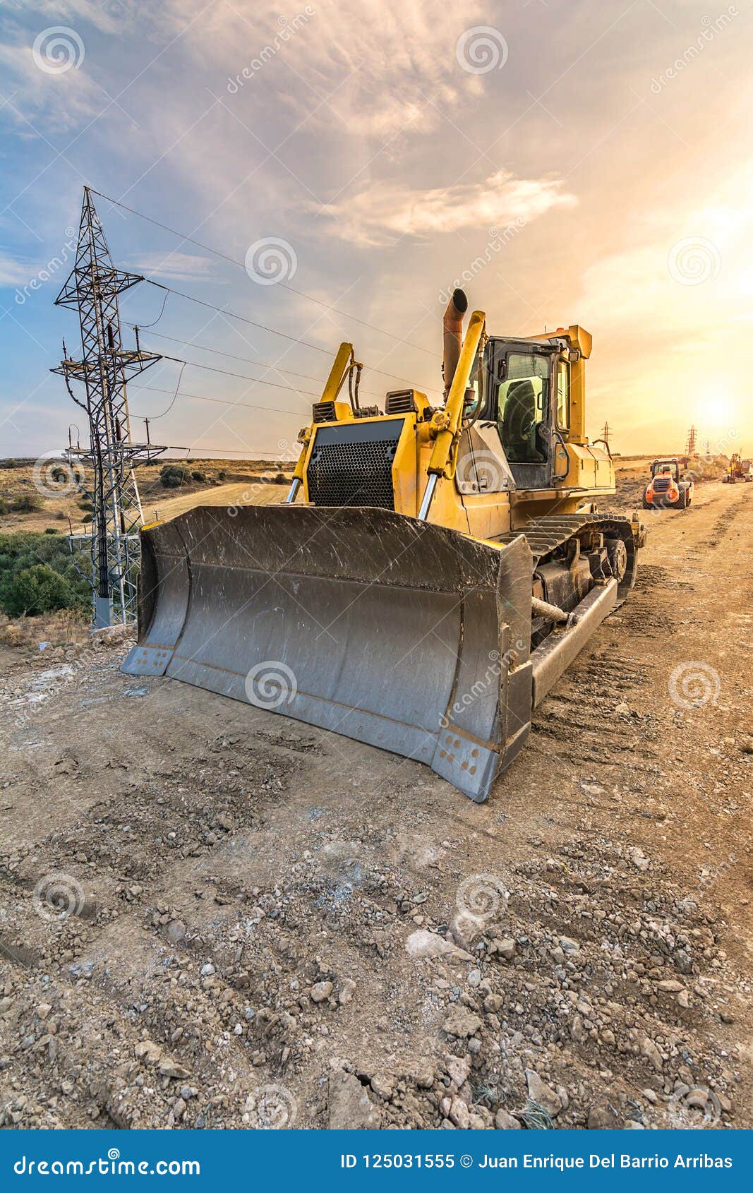 Excavator Moving Earth on Construction Works of a Highway Stock Image ...