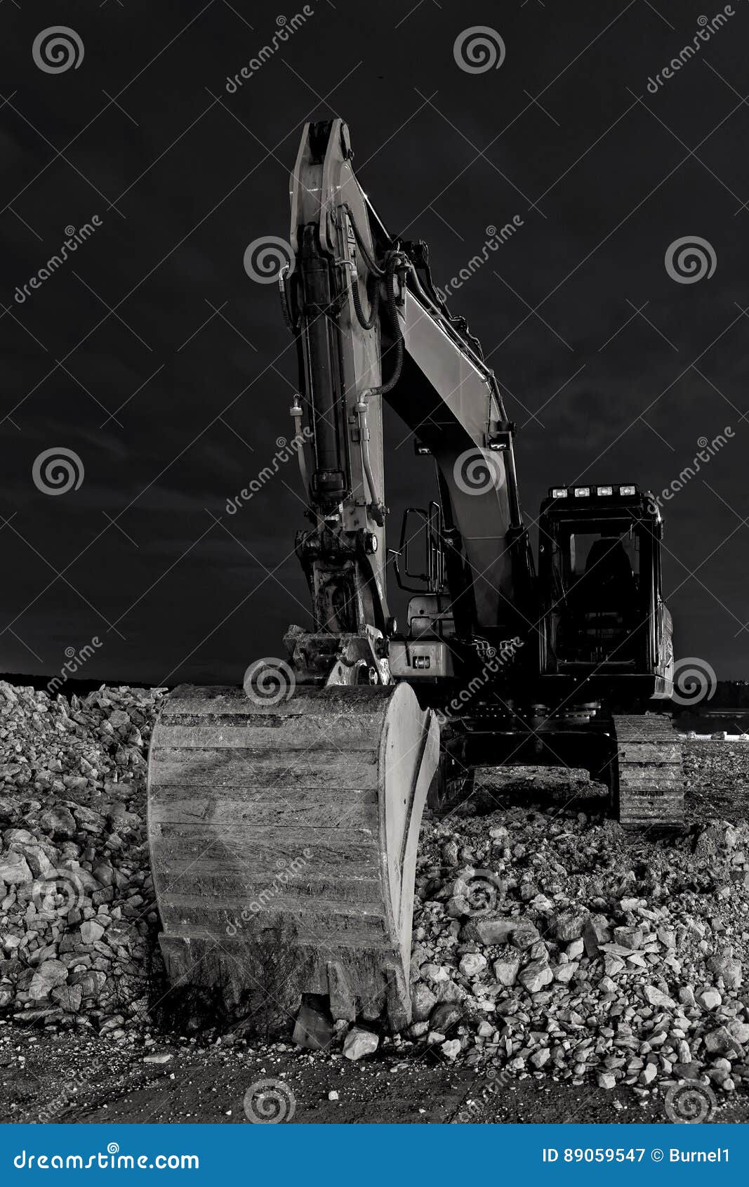 Excavator at night stock image. Image of machine, drag - 89059547