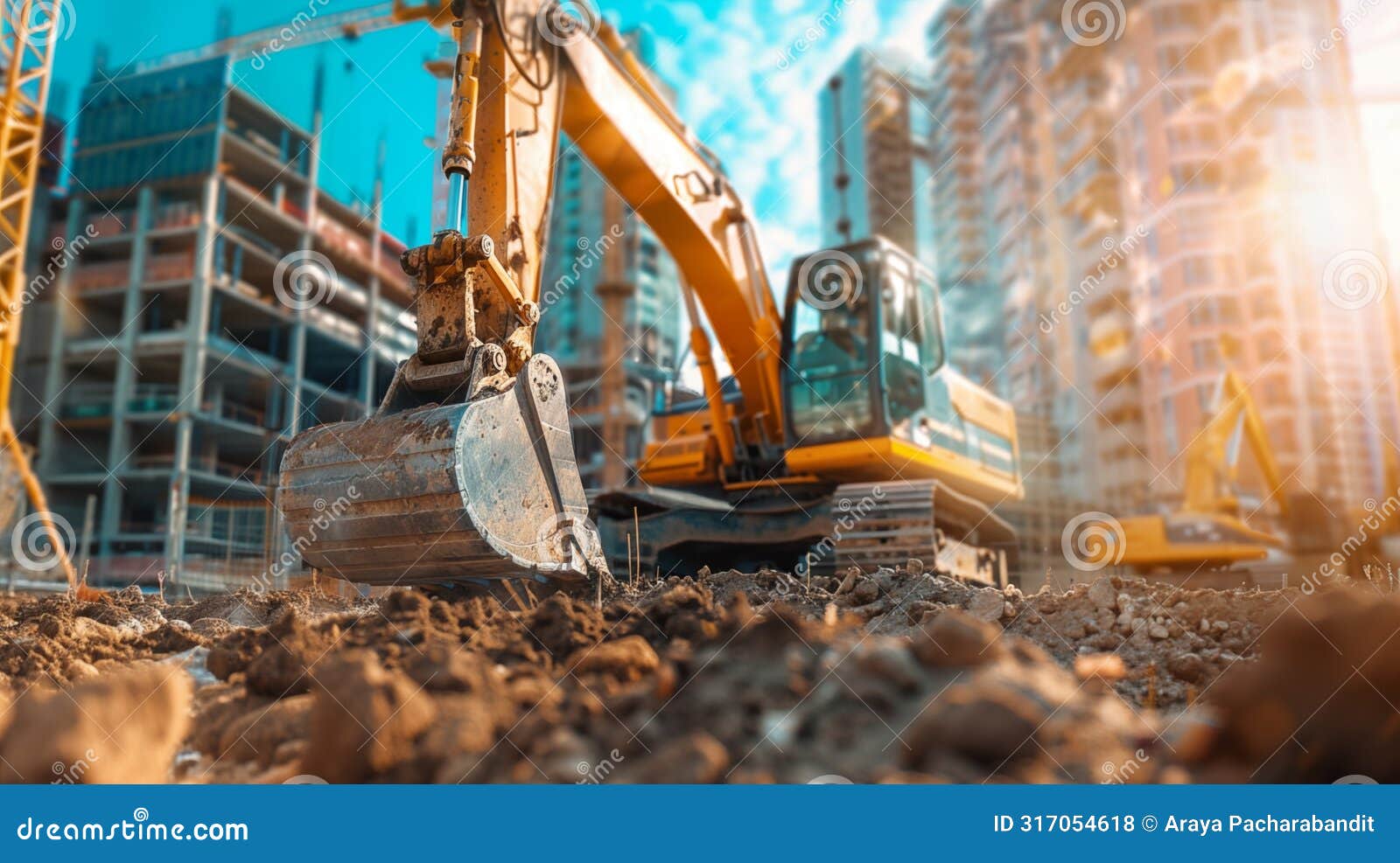 Excavator Operating at Construction Site, Digging and Moving, AI ...