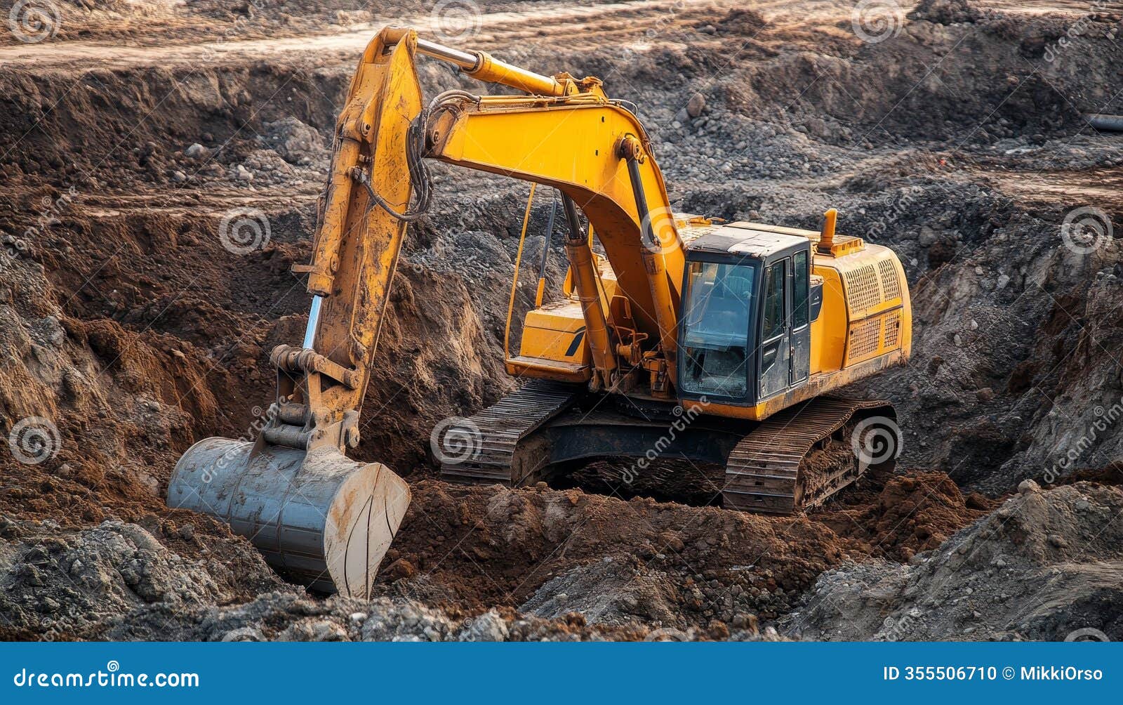 Excavator Operates on Earthworks for Foundation Construction and ...