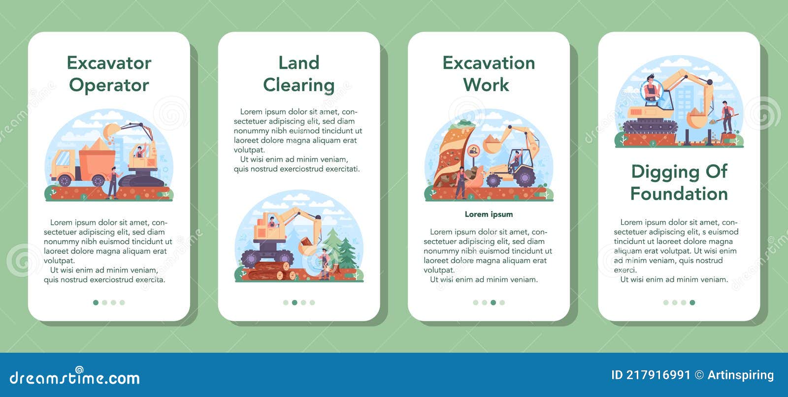 Excavator Operator Mobile Application Banner Set. Industrial Builder ...