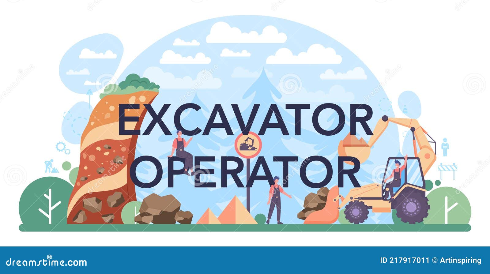 Excavator Operator Typographic Header. Industrial Builder or Driver Excavating Stock Vector ...