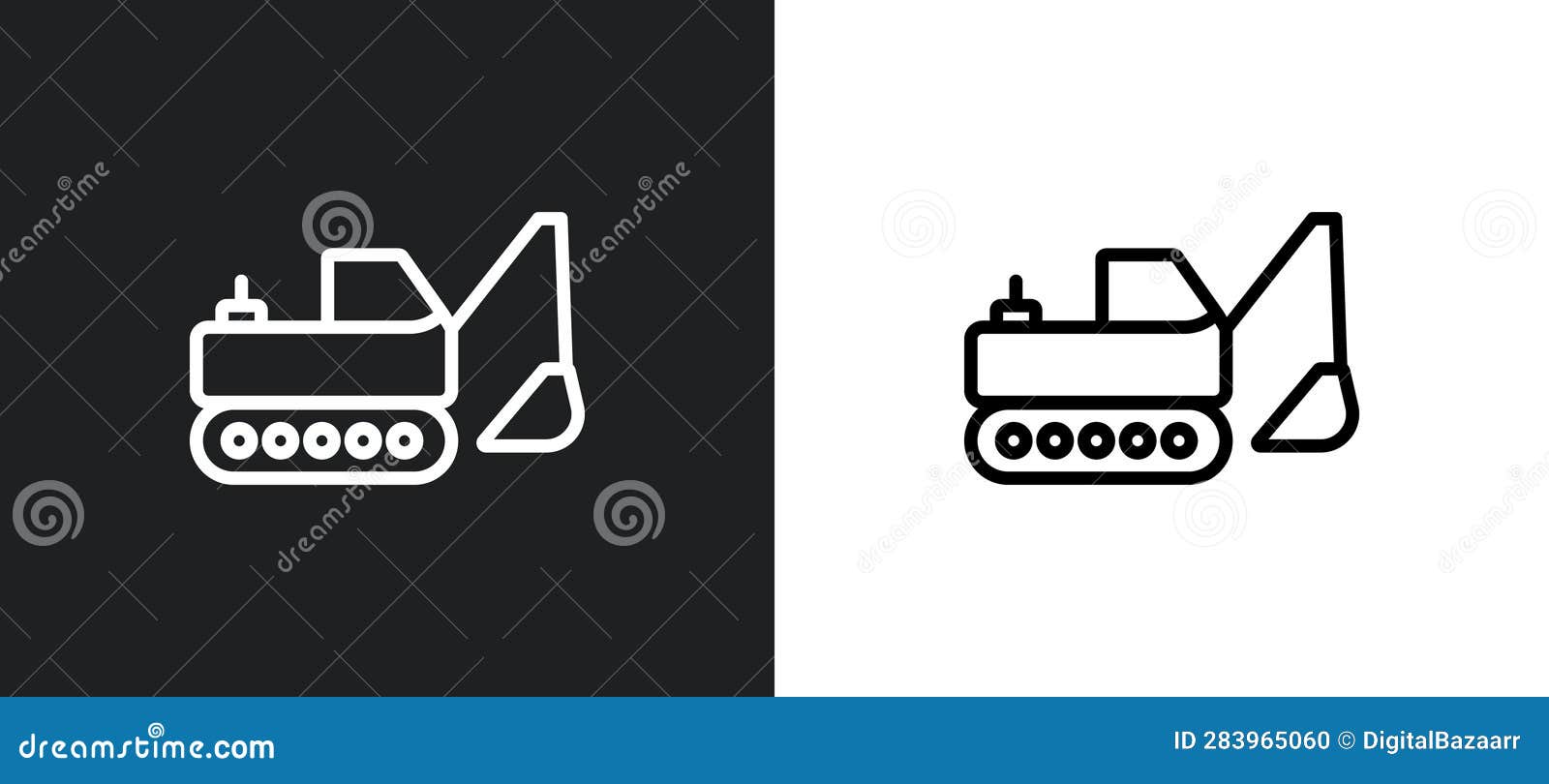 Excavator Outline Icon in White and Black Colors. Excavator Flat Vector ...