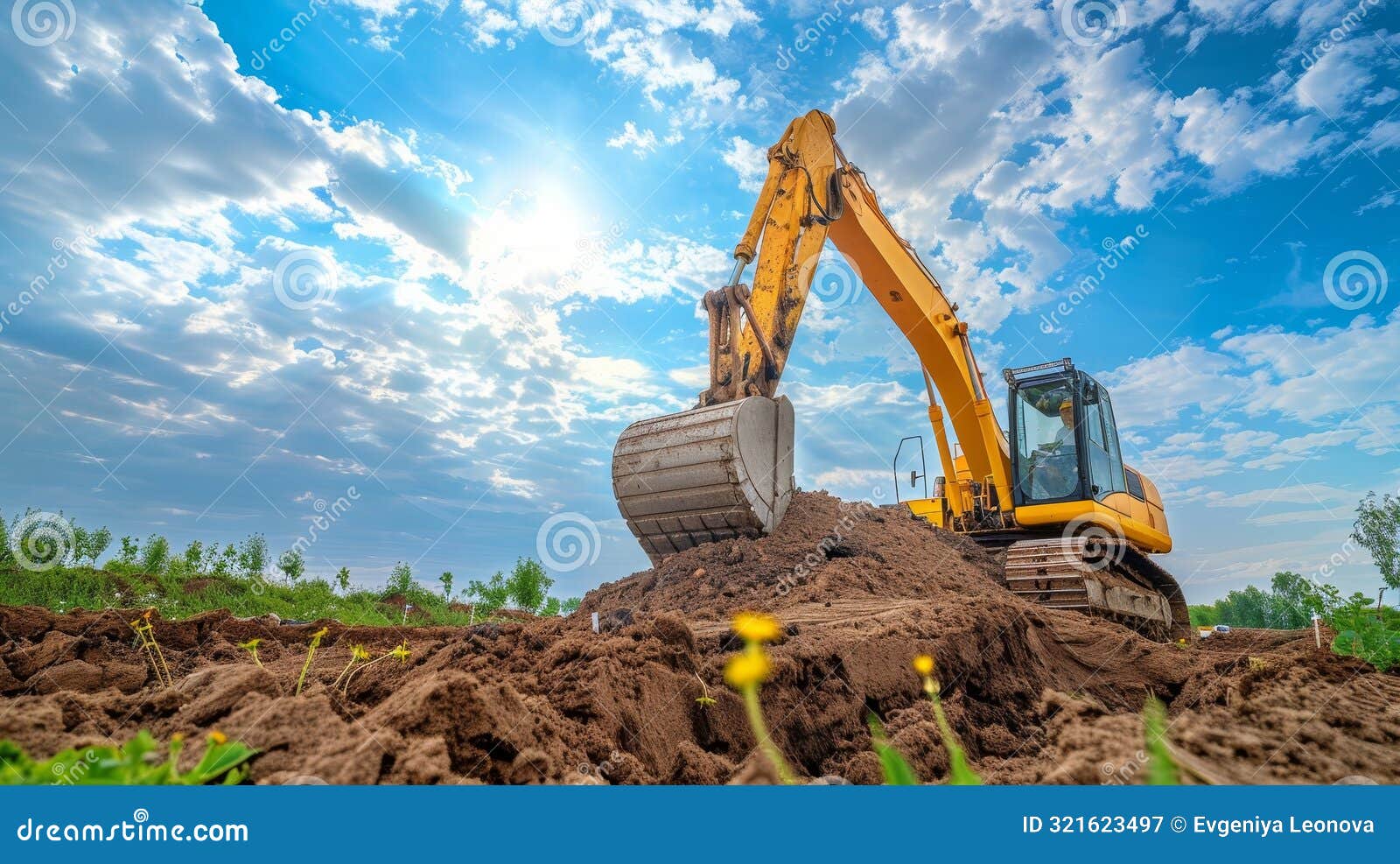 Excavation At Construction Site: Backhoe And Crawler Excavator Digging ...
