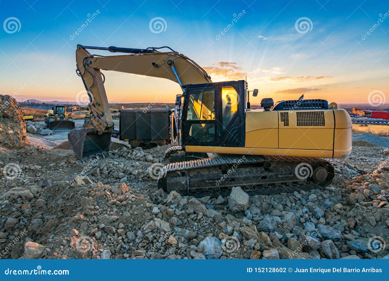 Excavator Performing Stone Extraction Work in an Open Pit Stone Mine ...