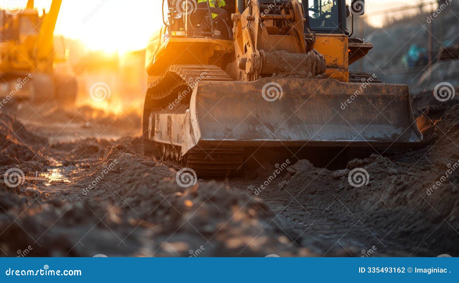 Excavator with a Raised Bucket Working on a Construction Site Stock ...