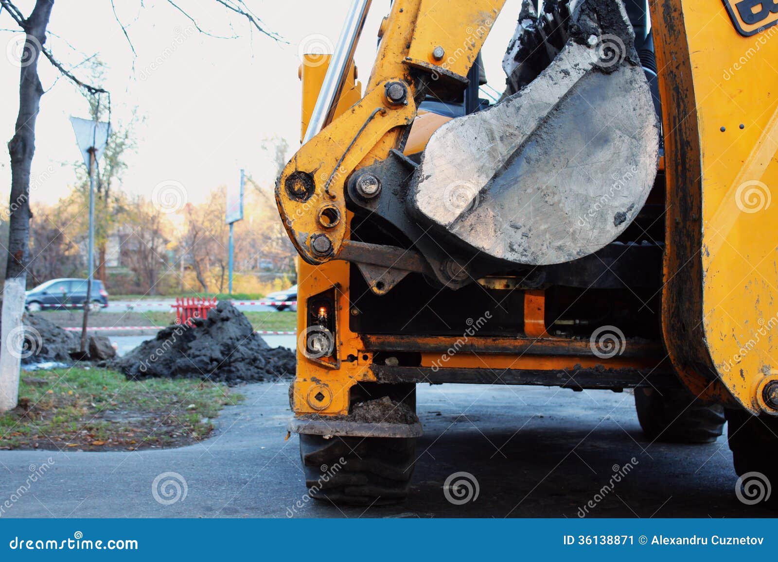 Excavator Rear View with Bucket Stock Image - Image of horizontal, rear ...