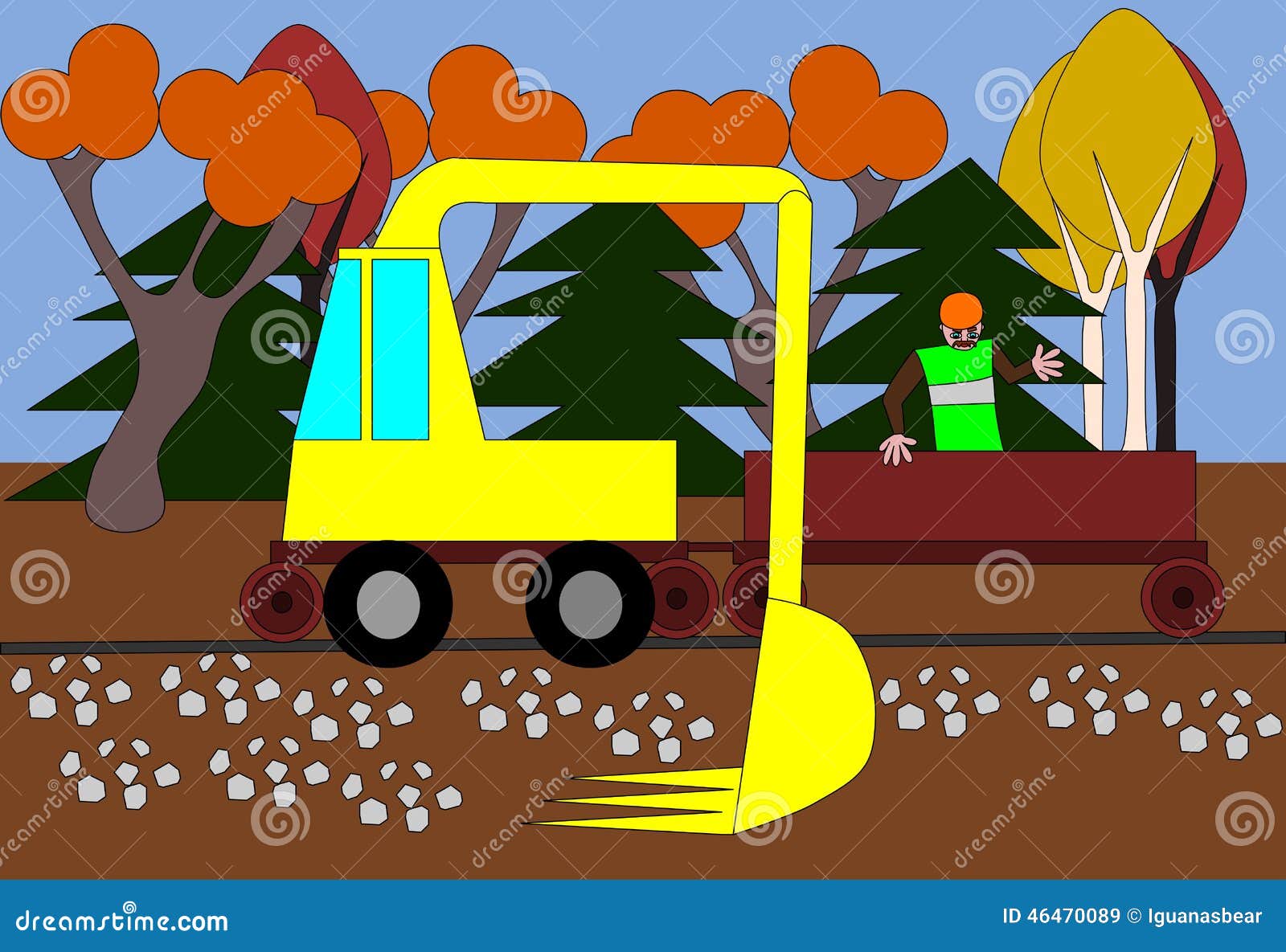 Excavator Regulates The Terrain Around The Track Cartoon Vector ...