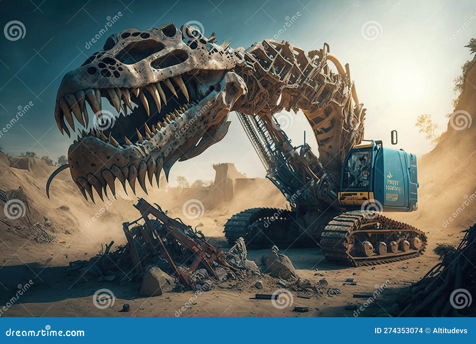 Excavator Removing Bone Fragments and Broken Pieces of Dinosaur ...