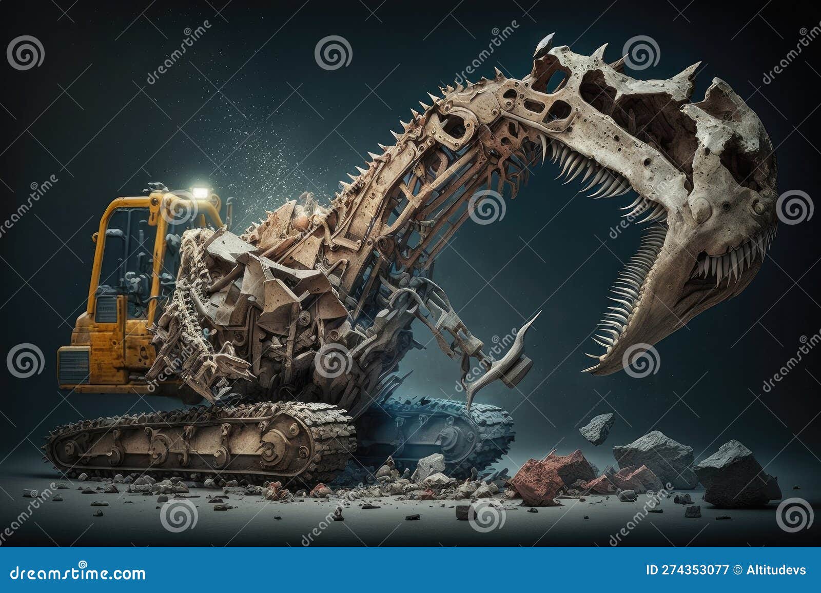 Excavator Removing Bone Fragments and Broken Pieces of Dinosaur ...