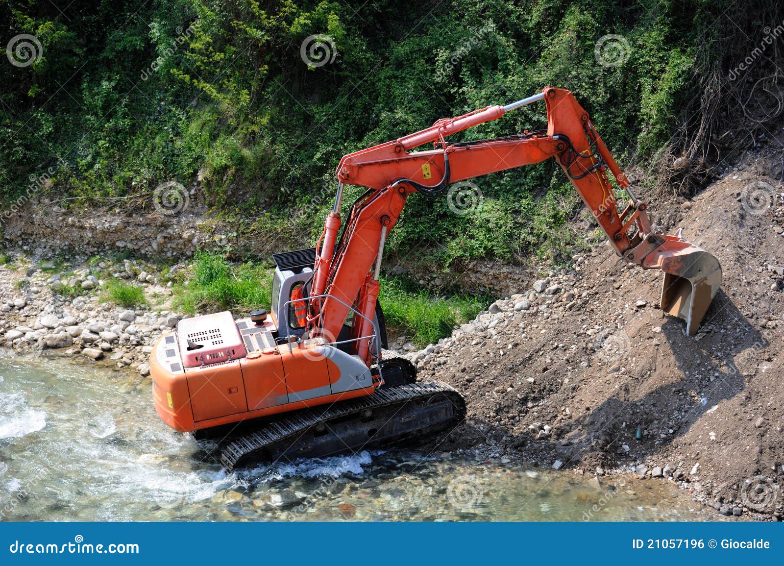 Excavator in the river stock photo. Image of crawlers - 21057196