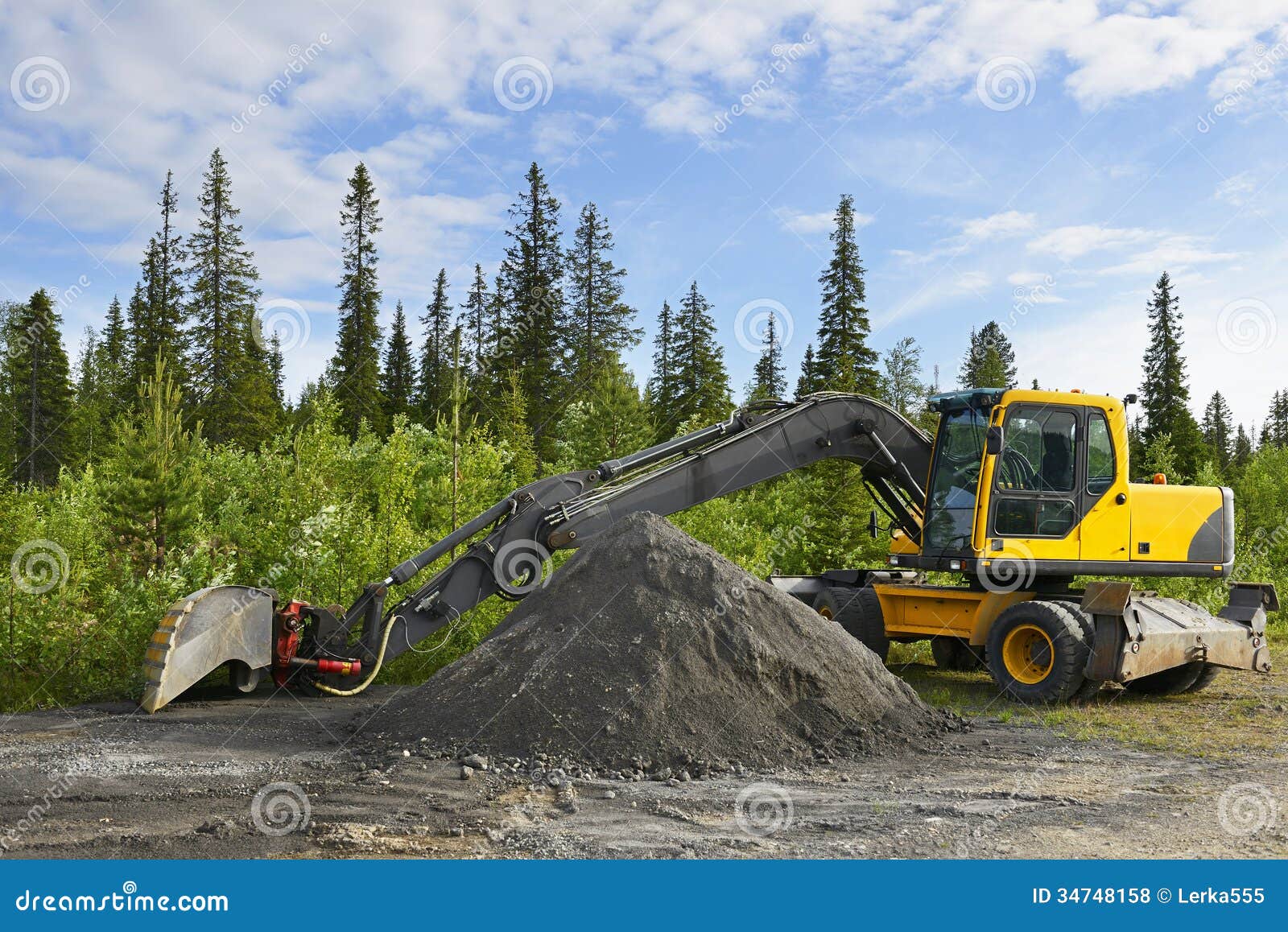 Excavator in the Road Building Stock Photo - Image of industrial ...