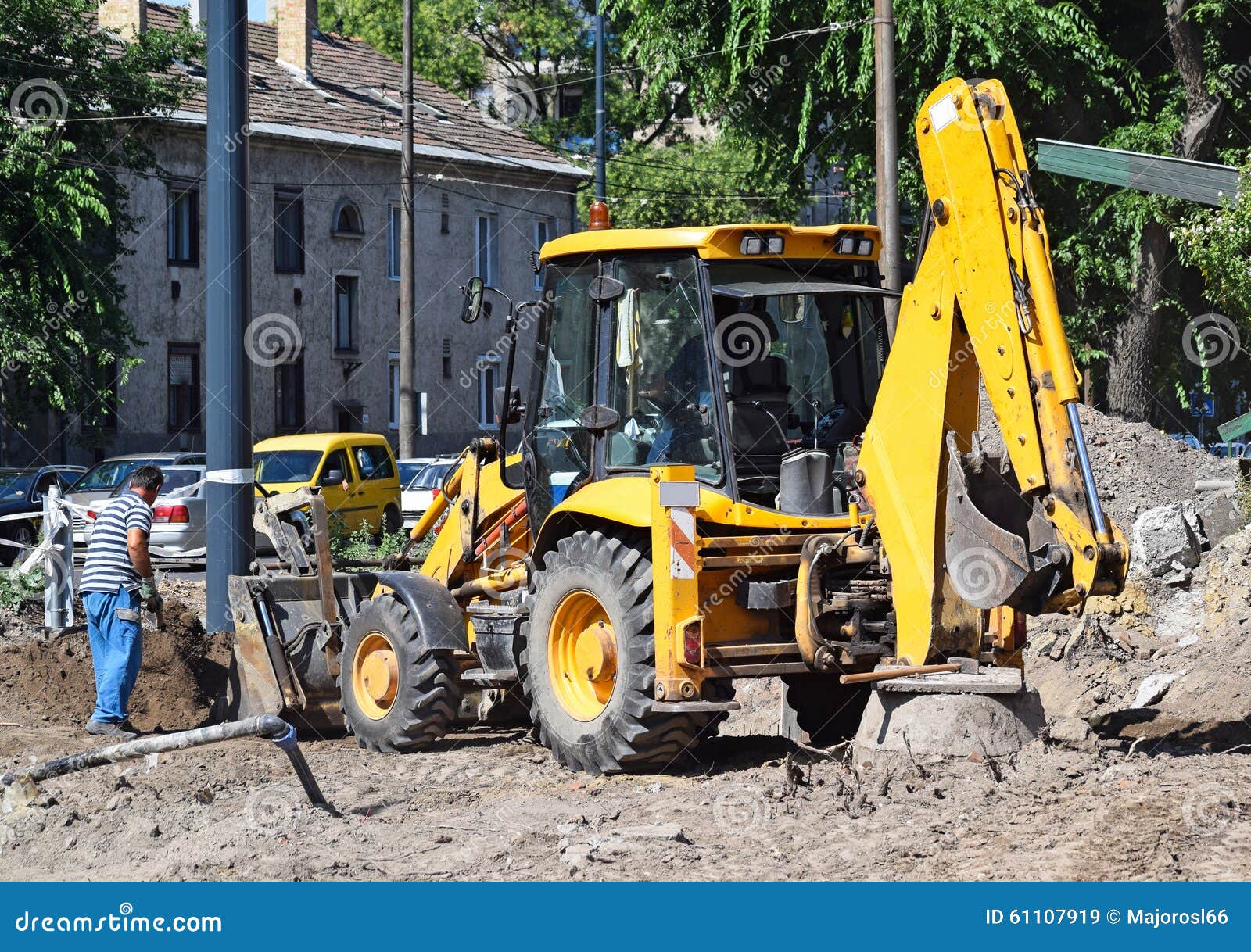 Excavator at the Road Construction Stock Image - Image of large ...