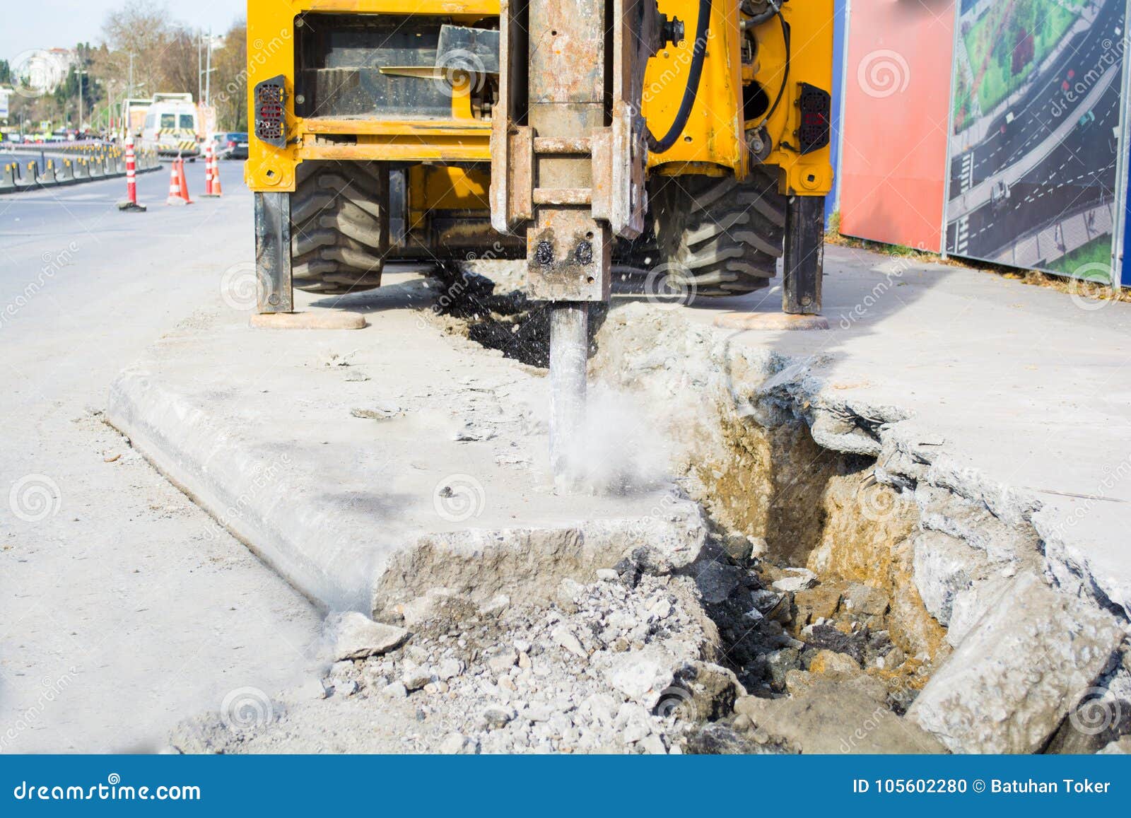 An Excavator in a Road Construction Site Stock Photo - Image of digging ...
