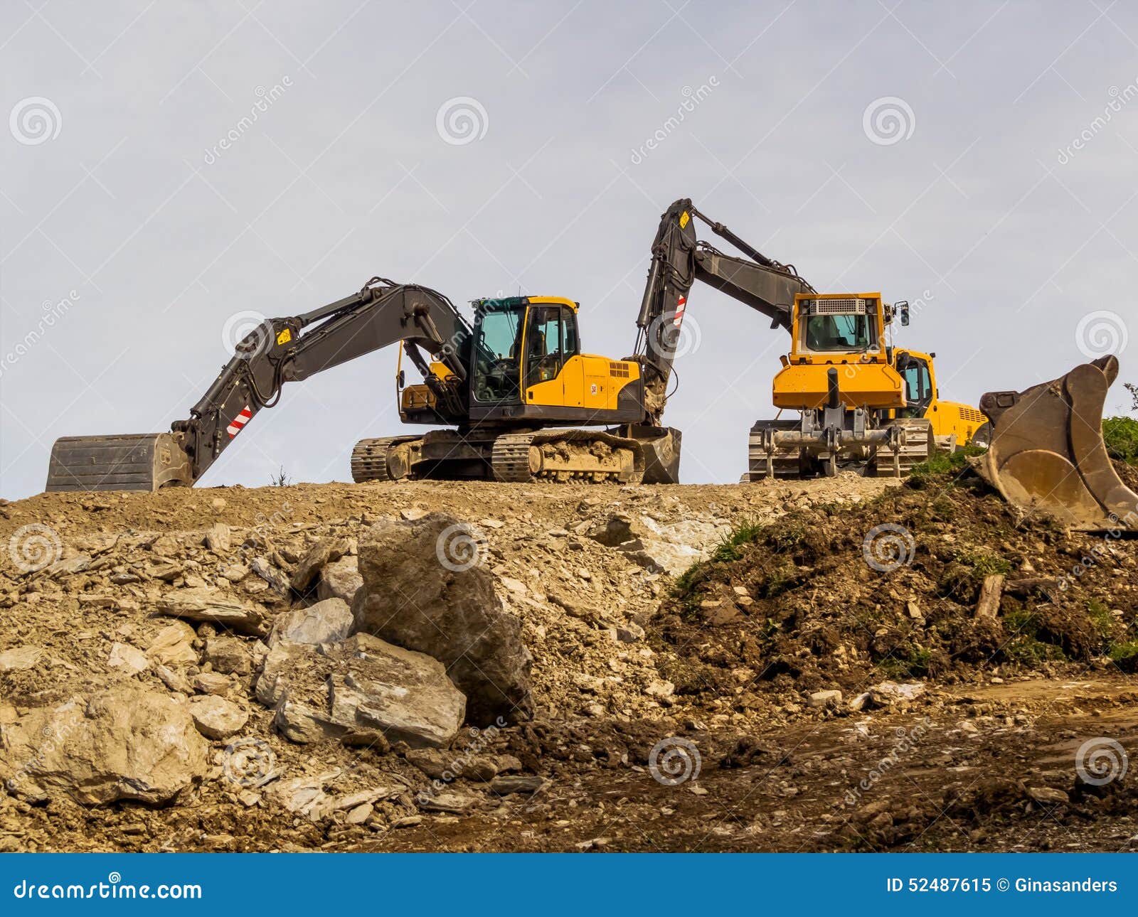 Excavator on a Road Construction Site Stock Image - Image of machine ...