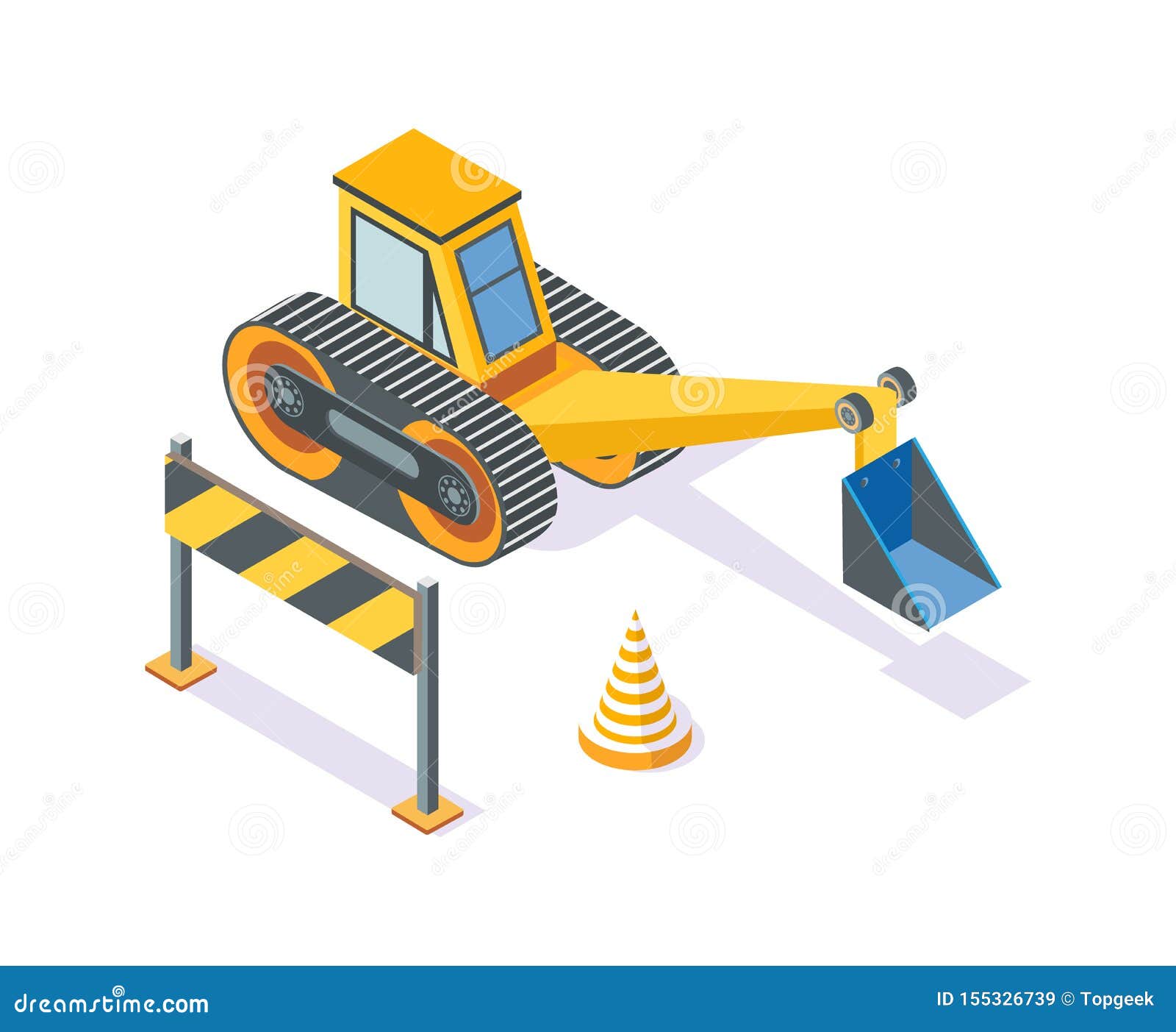 Excavator For Road Construction Vector Digger Or Bulldozer Excavating ...