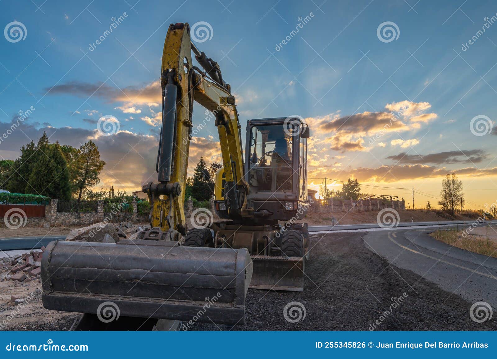An Excavator at Road Repair Works Stock Photo - Image of industrial ...