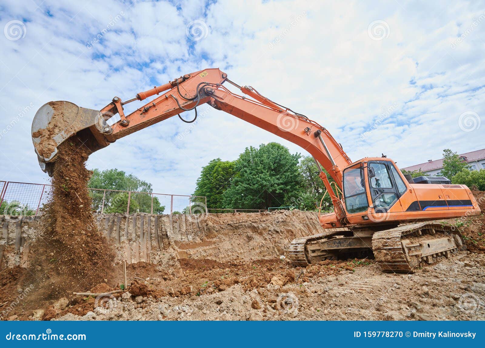 Excavator at Sandpit during Earthmoving Works Stock Photo - Image of ...