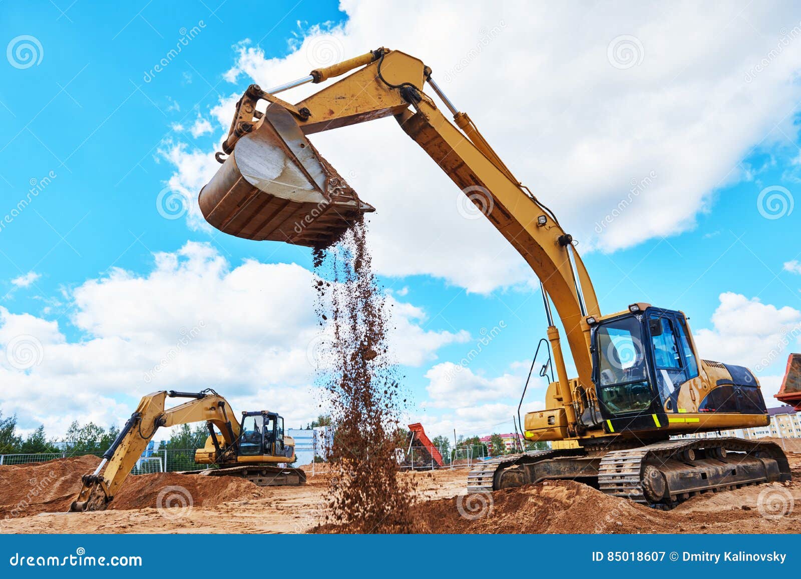 Excavator at Sandpit during Earthmoving Works Stock Image - Image of ...