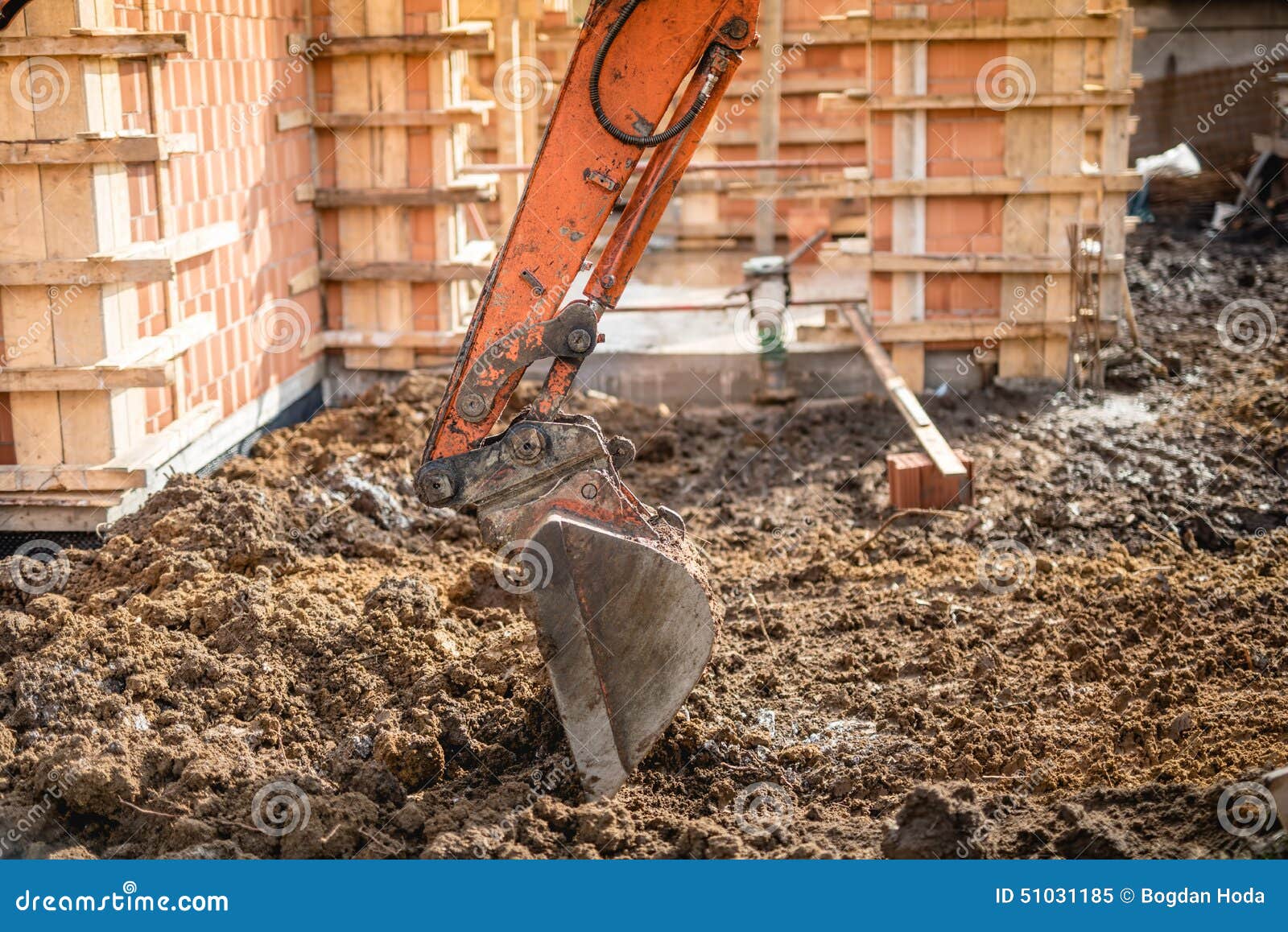 Excavator Scoop Digging Earth at Construction Site Stock Image - Image ...