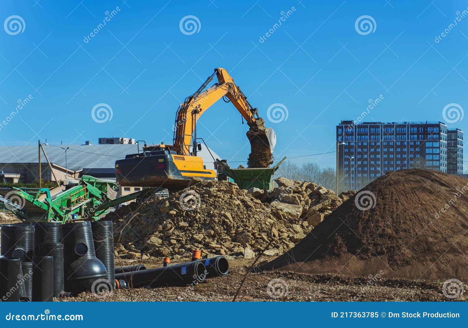 Excavator and Screener Machine Working Stock Image - Image of machinery ...