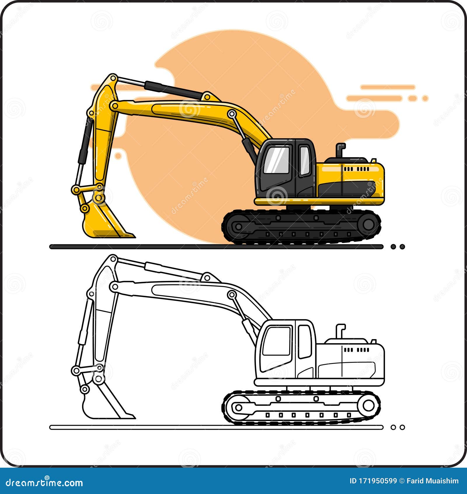 Excavator Side View Easy Editable Stock Vector - Illustration of wheels ...