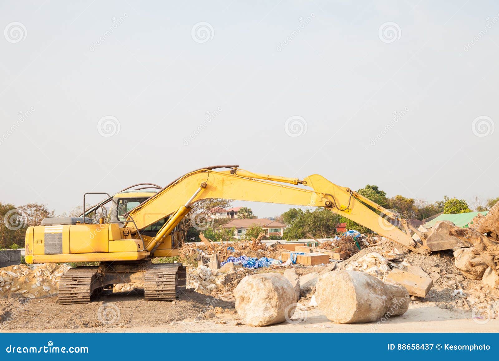Excavator on site stock image. Image of road, contractor - 88658437
