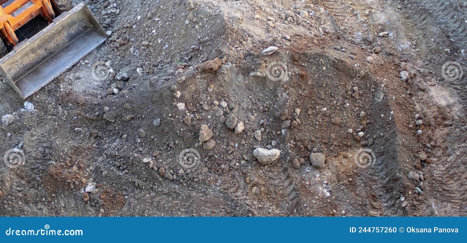 Excavator on the Site during Earthworks. Tractor Works at the ...