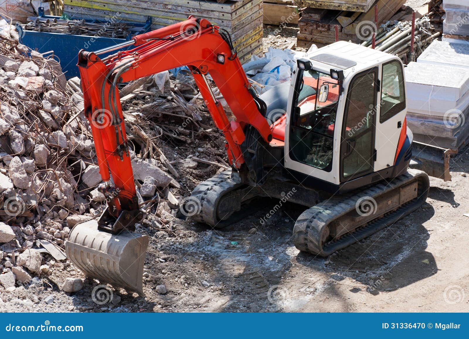 Excavator on site stock photo. Image of build, dust, beams - 31336470