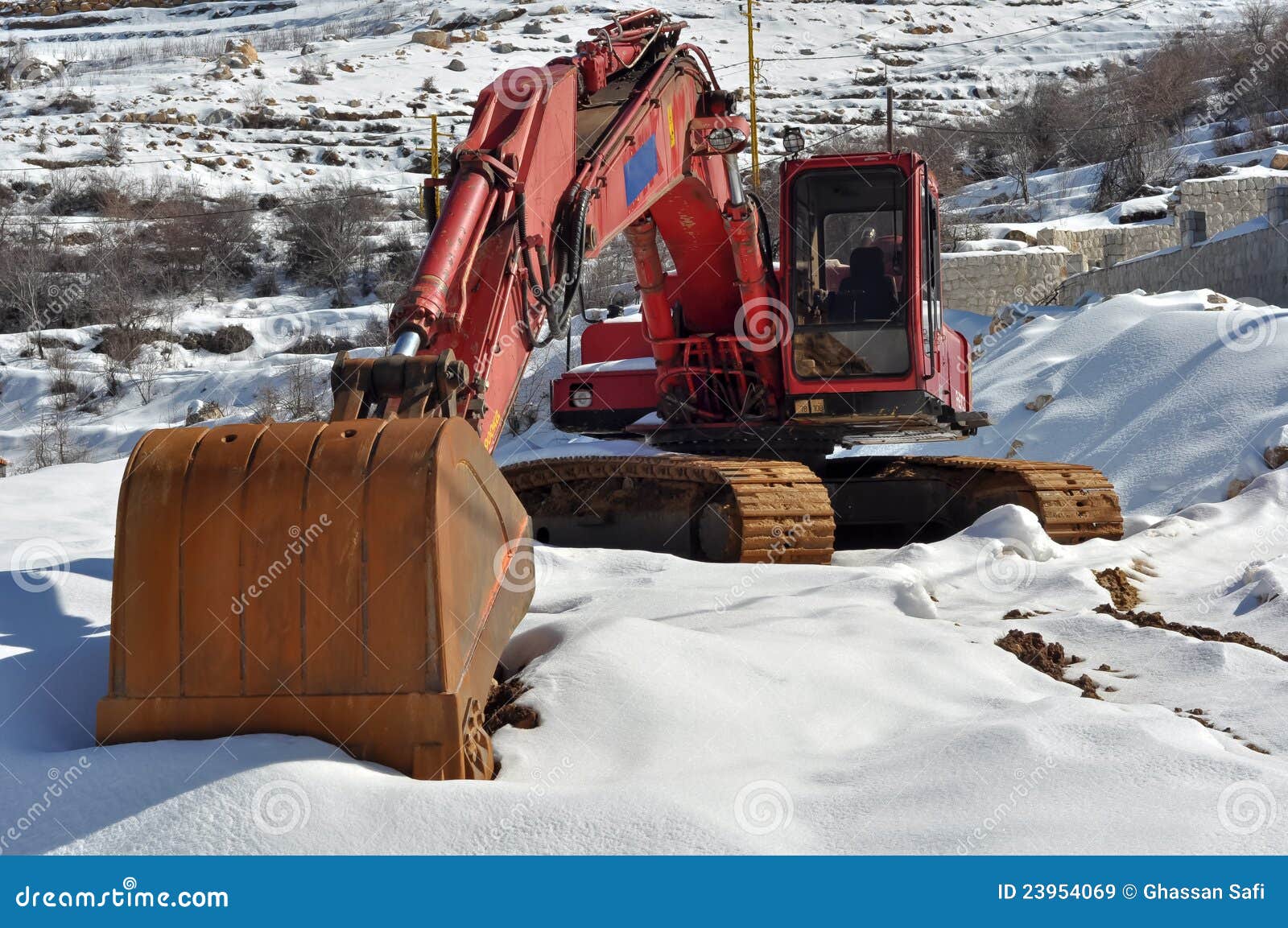 Excavator on snow stock image. Image of excavator, excavate - 23954069