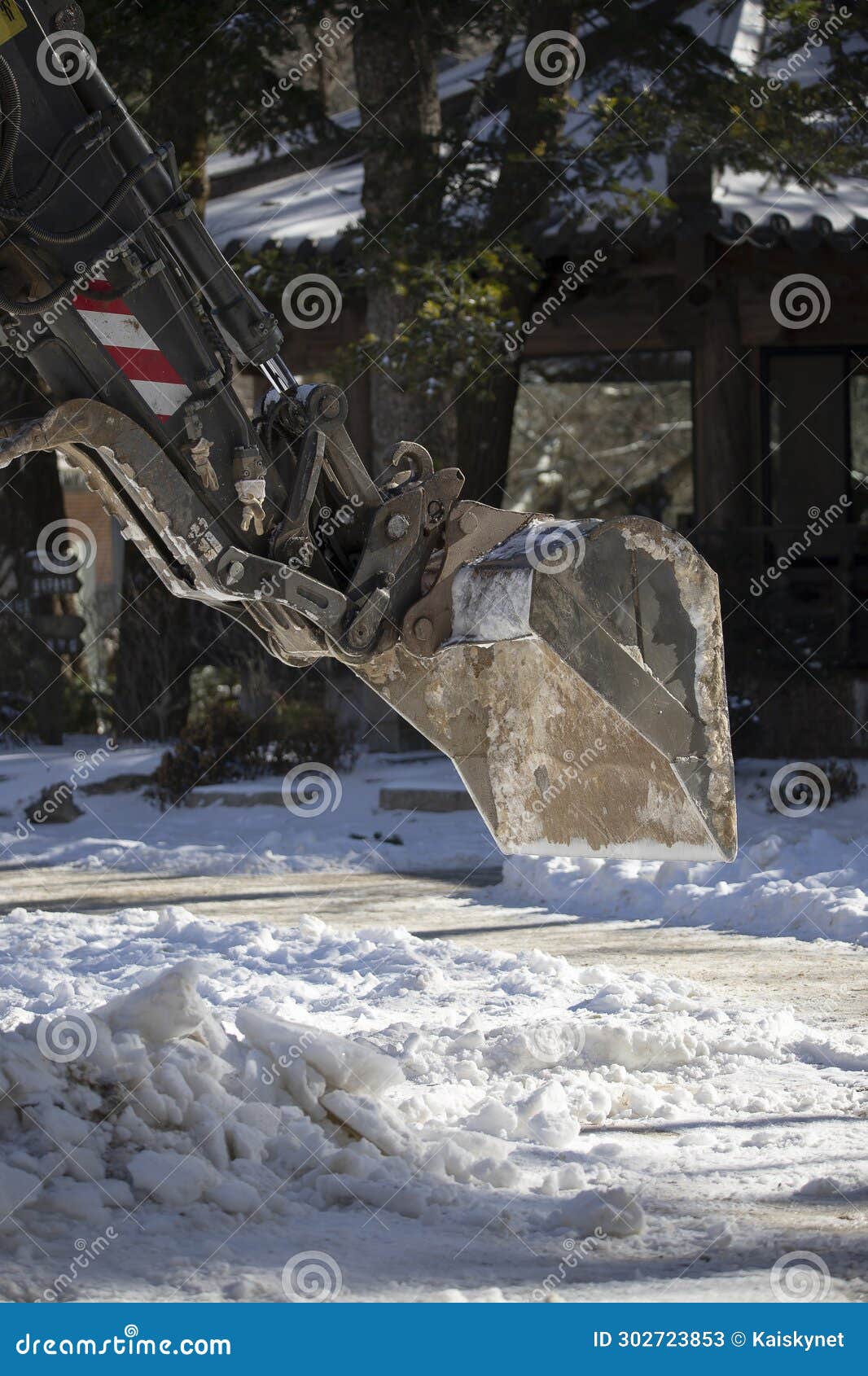 Excavator in Snow Loader Cleaning Road from Ice Stock Image - Image of ...