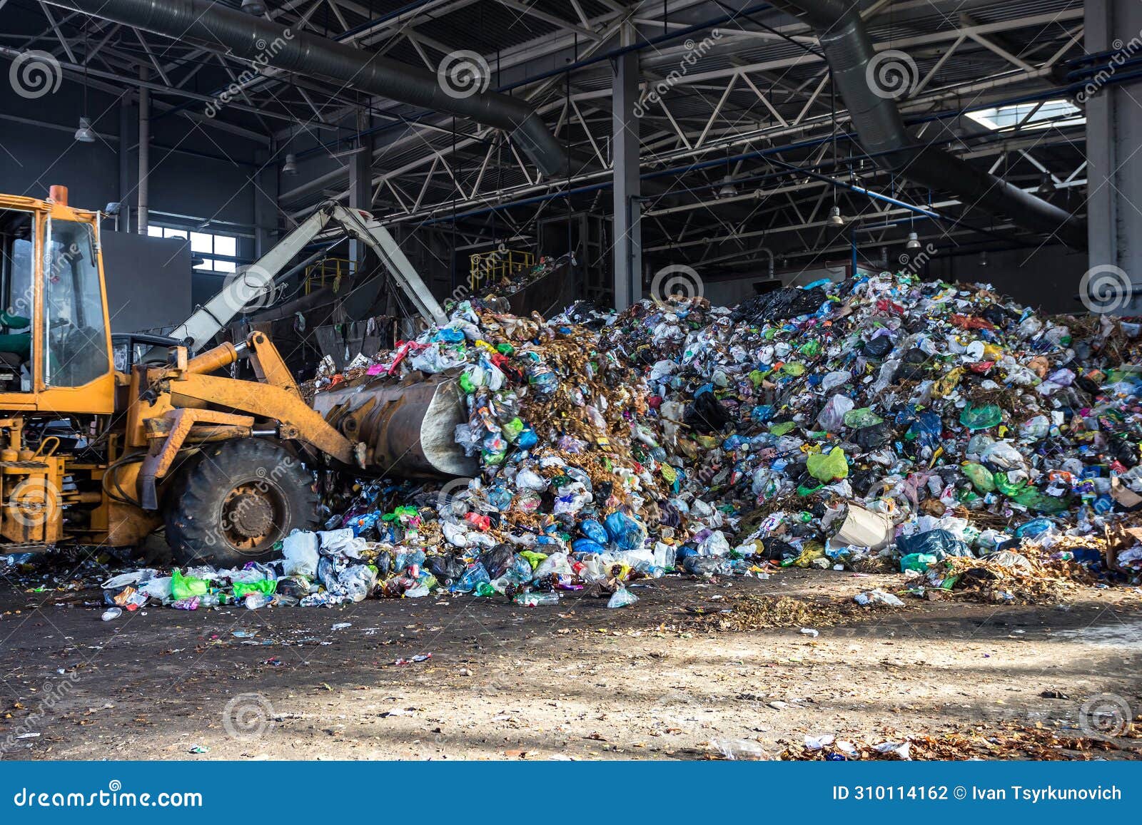 Excavator Stacks Trash in Big Pile at Sorting Modern Waste Recycling ...