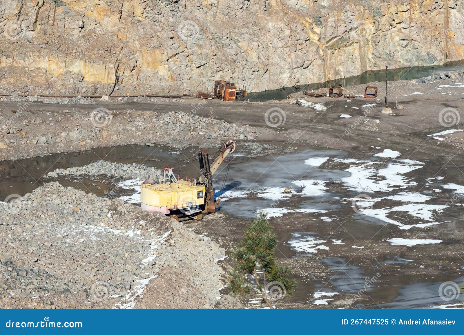 Excavator in a Stone Quarry for the Extraction of Crushed Stone and ...