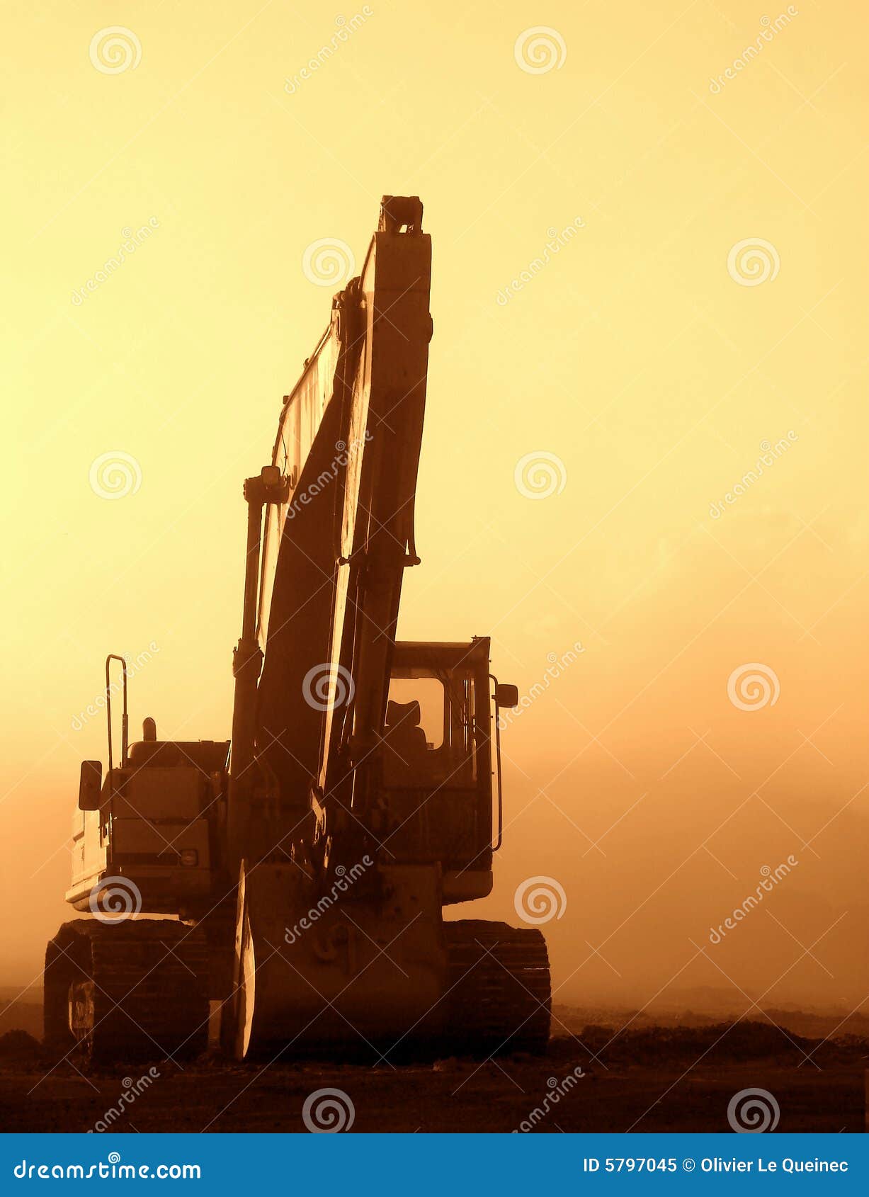 Excavator at Sunset on a Dusty Construction Site Stock Image - Image of ...