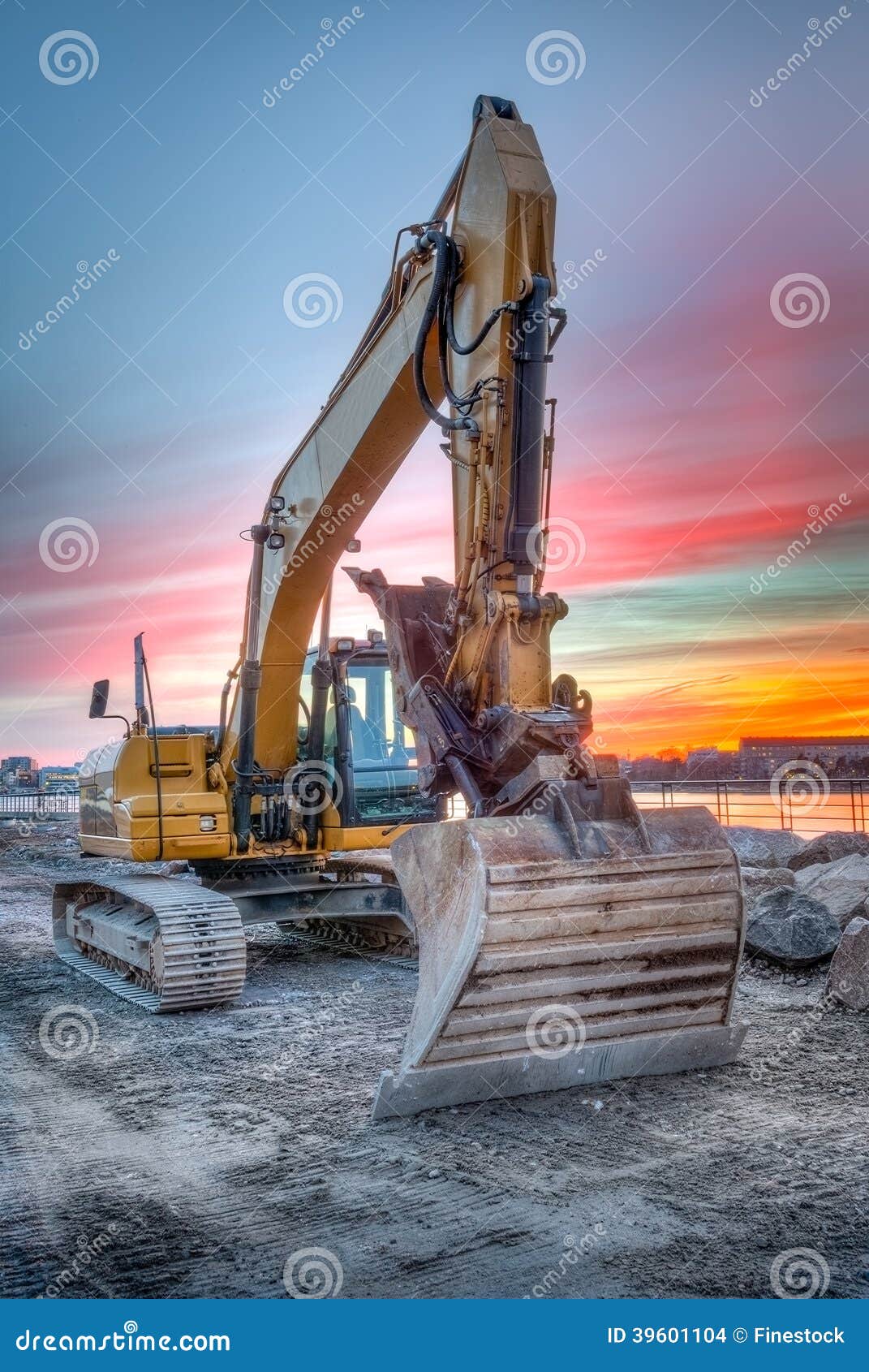 Excavator on Sunset Landscape Stock Photo - Image of excavation ...