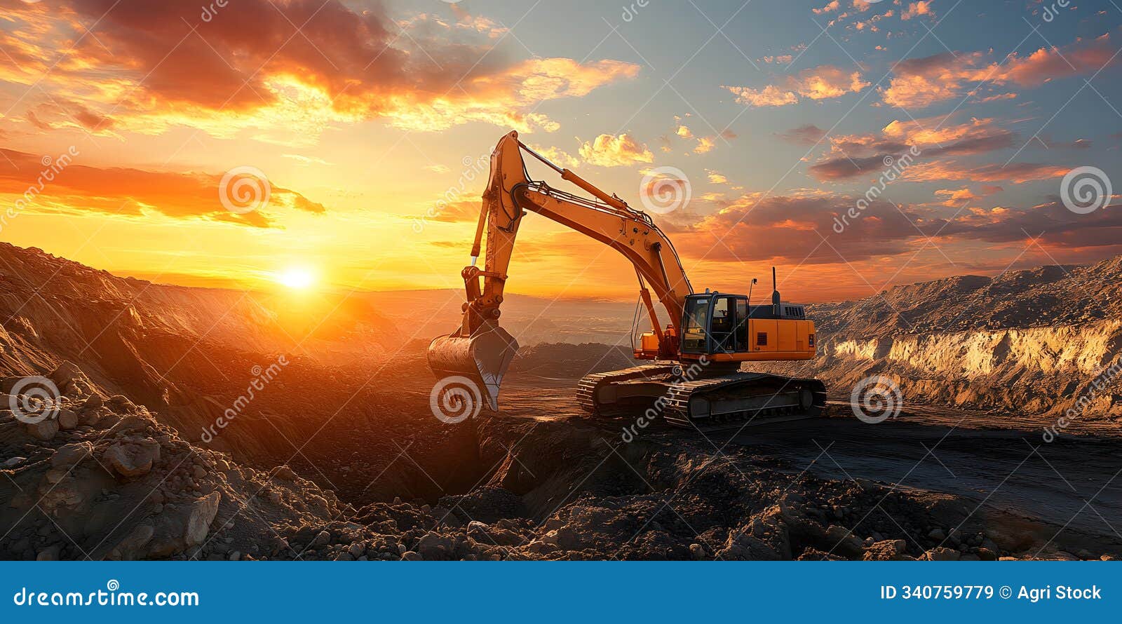 Excavator at Sunset in a Quarry Stock Illustration - Illustration of ...