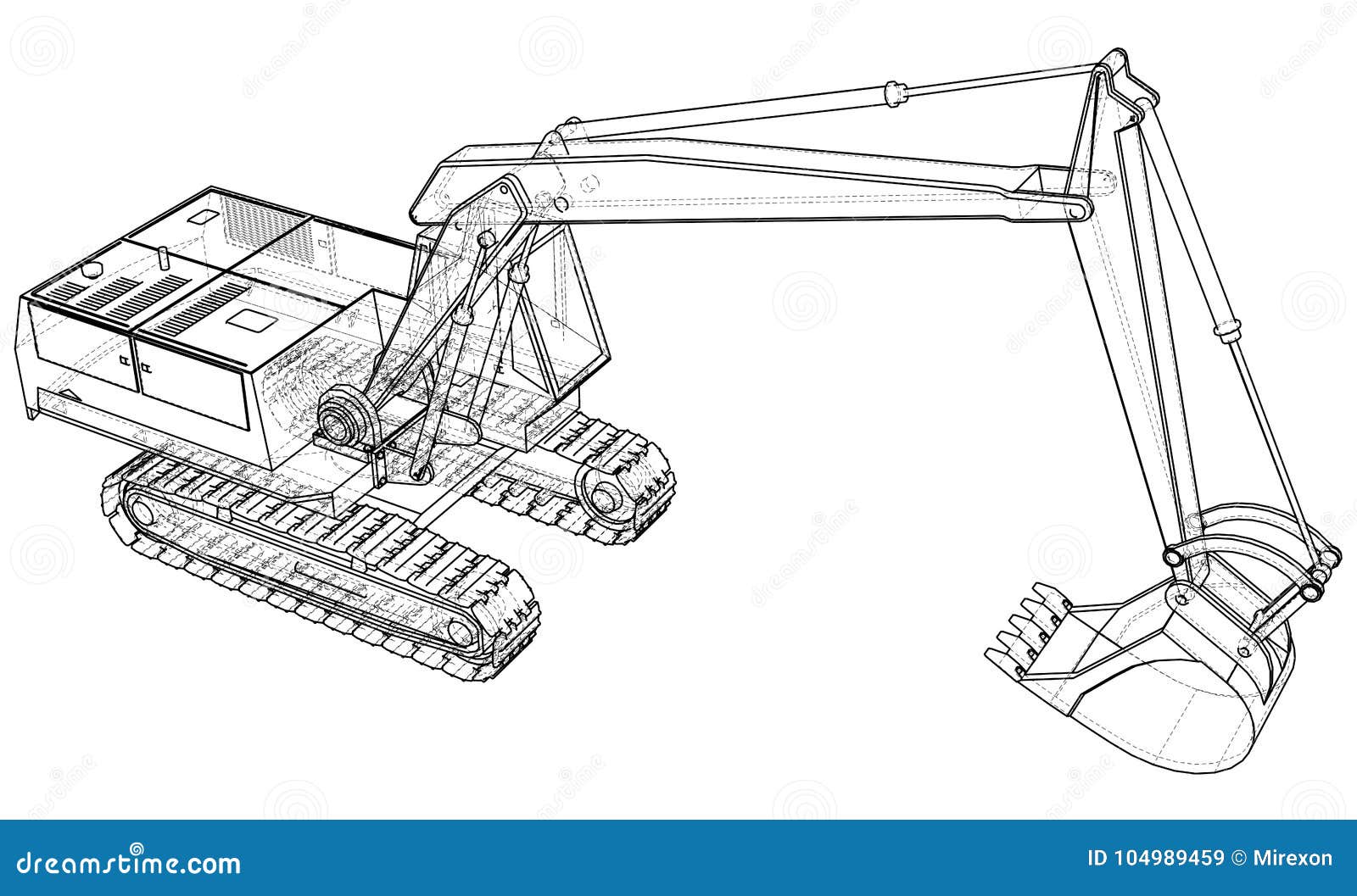Excavator Technical Wire-frame. Vector Rendering of 3d. Stock Vector ...