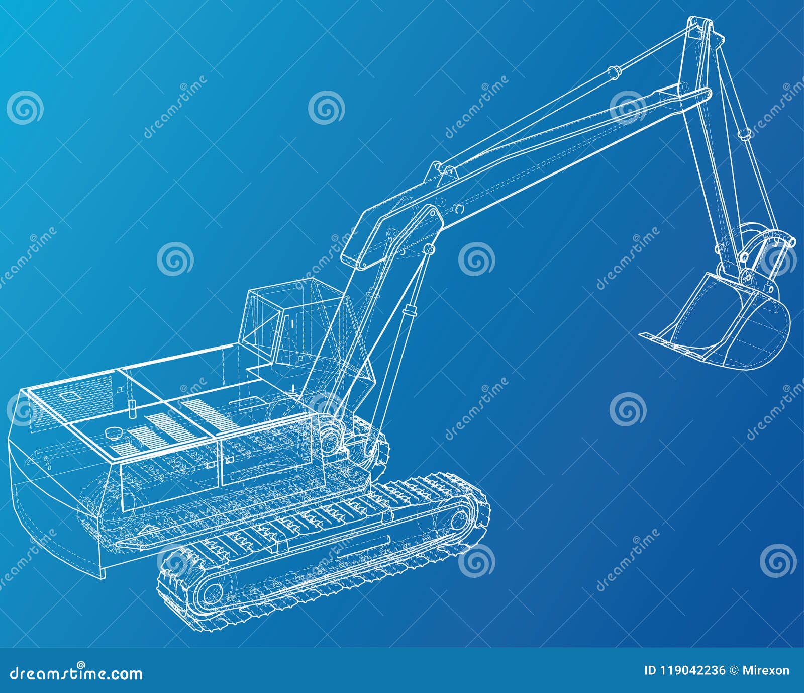 Excavator Technical Wire-frame. Vector Rendering of 3d. Stock Vector ...