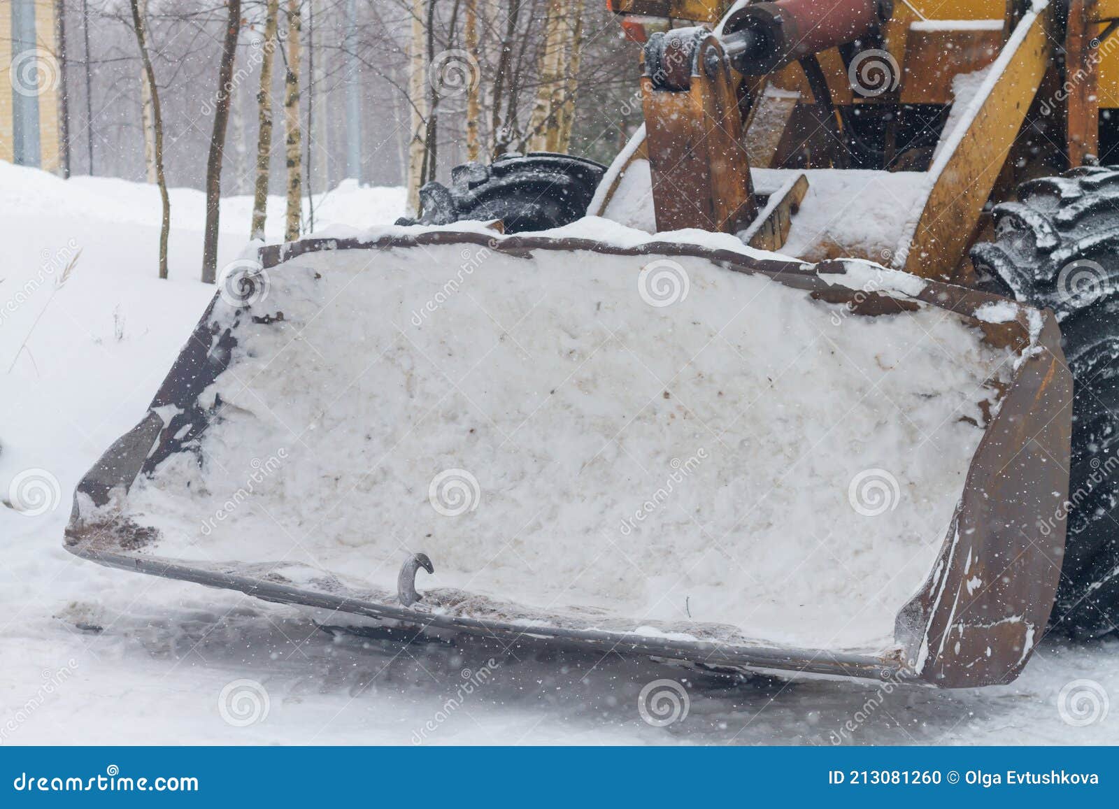 Excavator Tractor Bucket with Snow in Winter Stock Photo - Image of ...