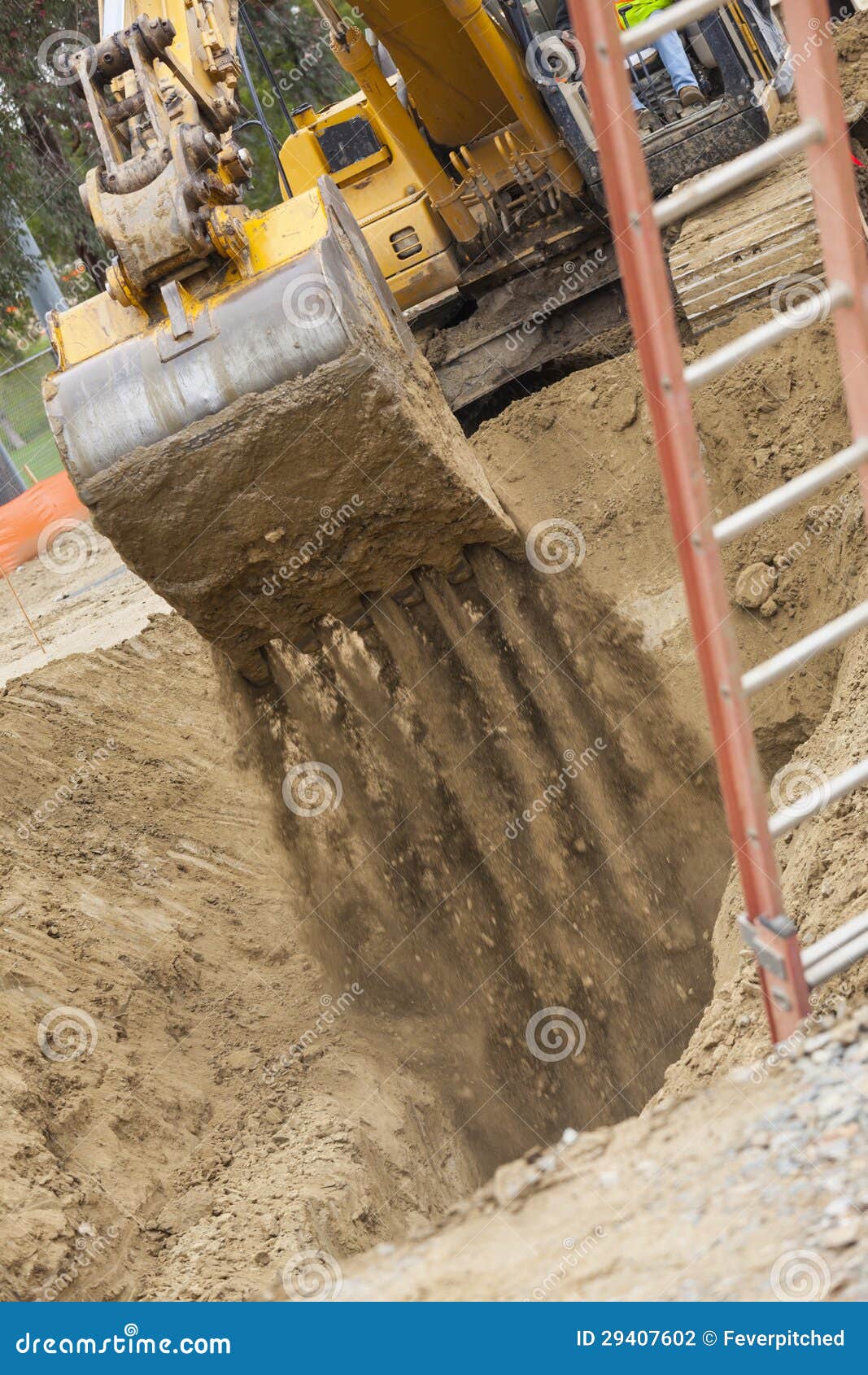 Excavator Tractor Digging a Trench Stock Photo - Image of mover, ground ...