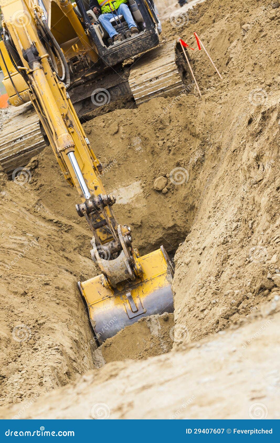 Excavator Tractor Digging a Trench Stock Image - Image of excavation ...