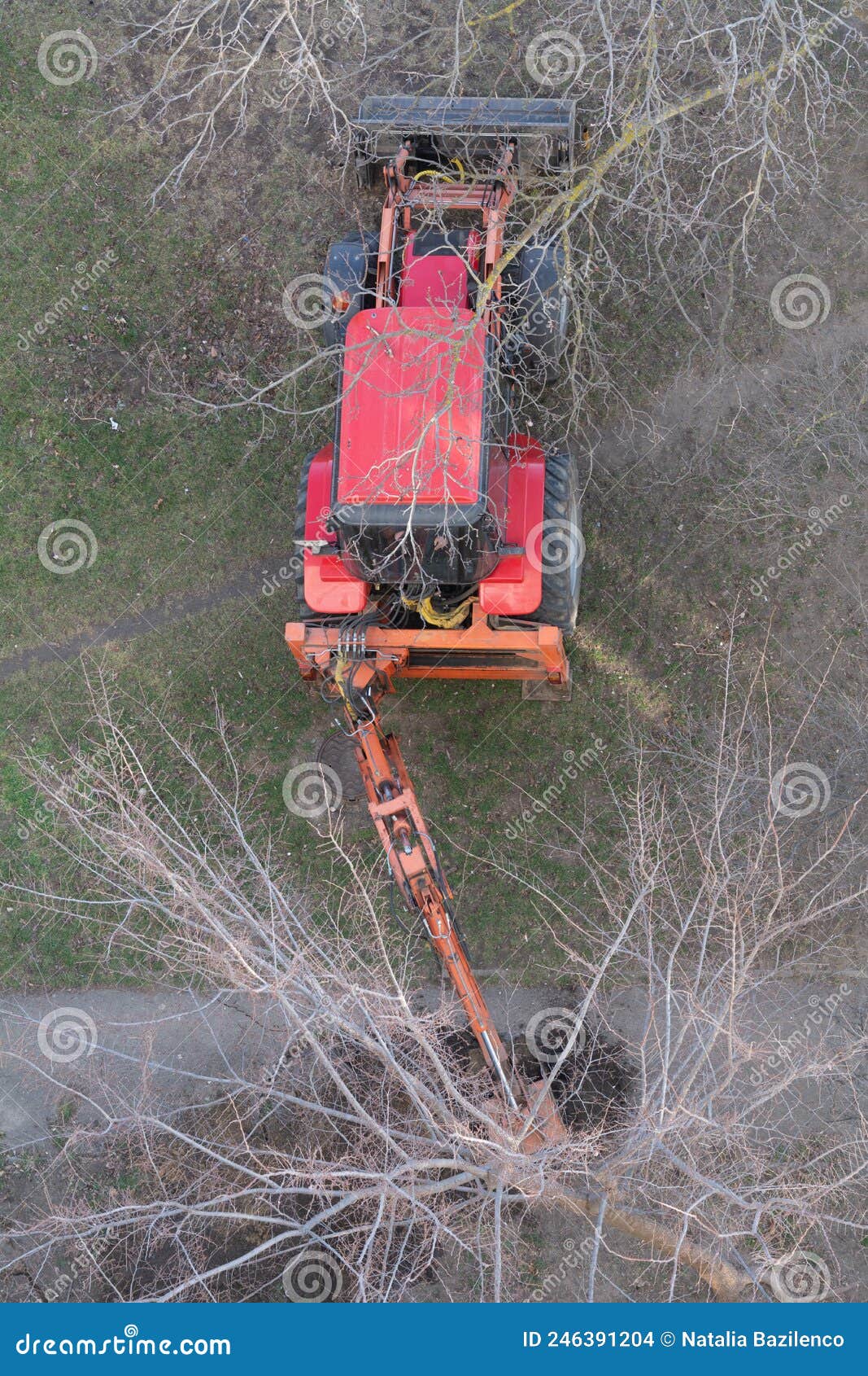 Excavator Tractor Digs a Hole, Top View. the Tractor is Digging a Hole ...
