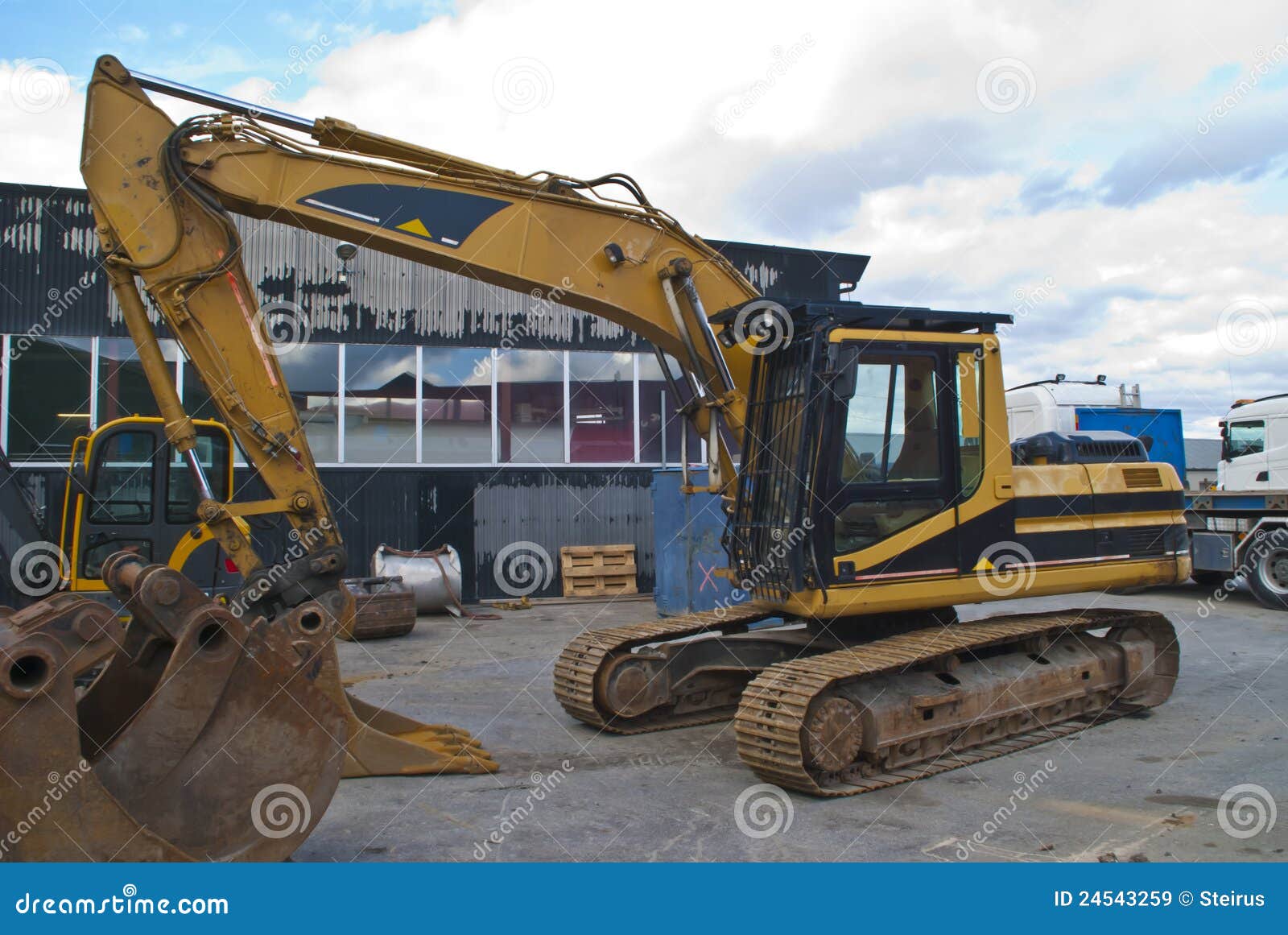 Excavator Transported To Storage Stock Image - Image of destruction ...