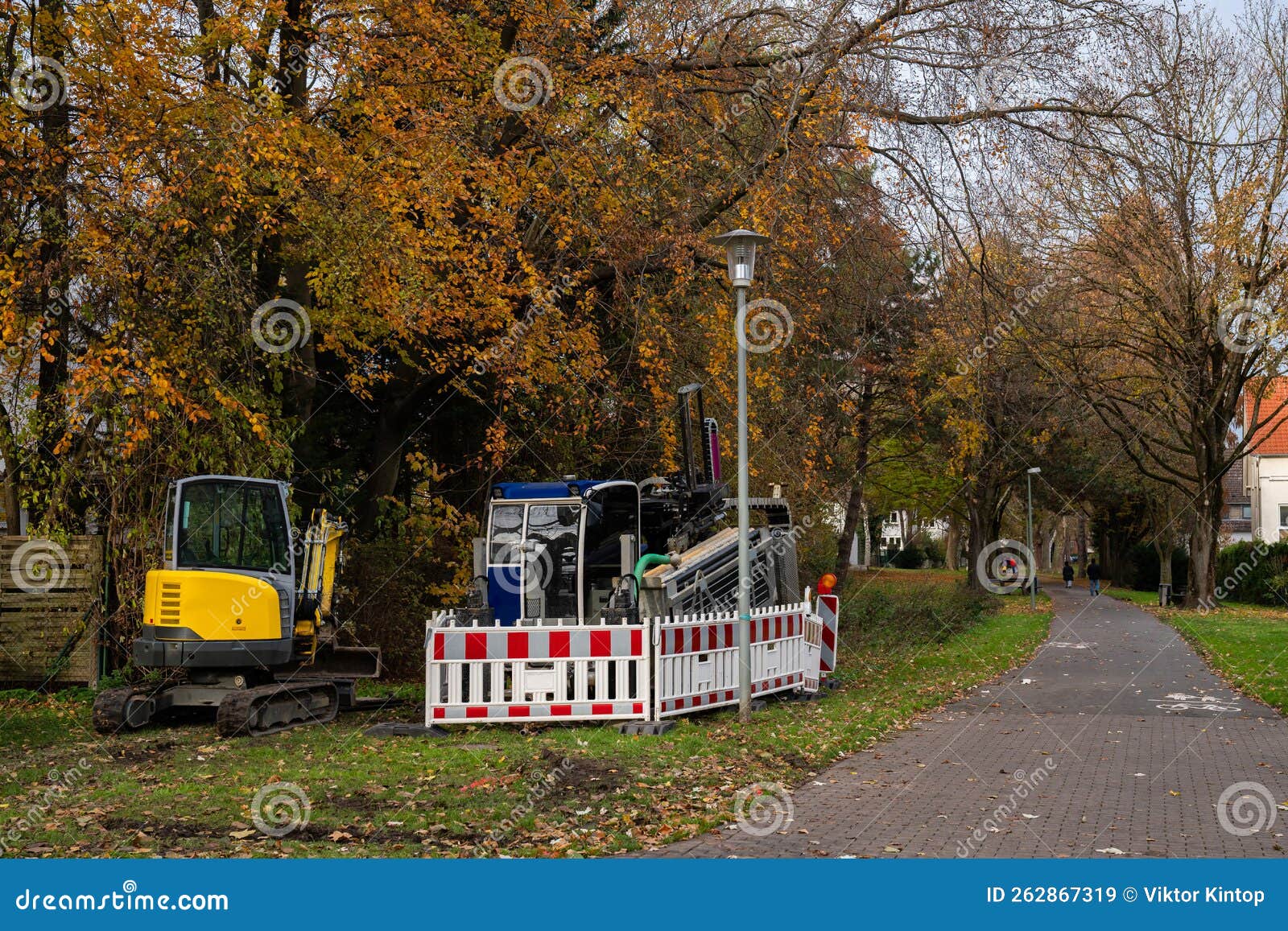 Excavator and Trench Digging Machine at a Small Construction Site Stock ...